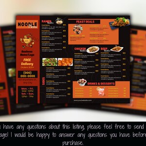 Printable Noodle Menu Template Editable Food Menu Template Restaurant ...