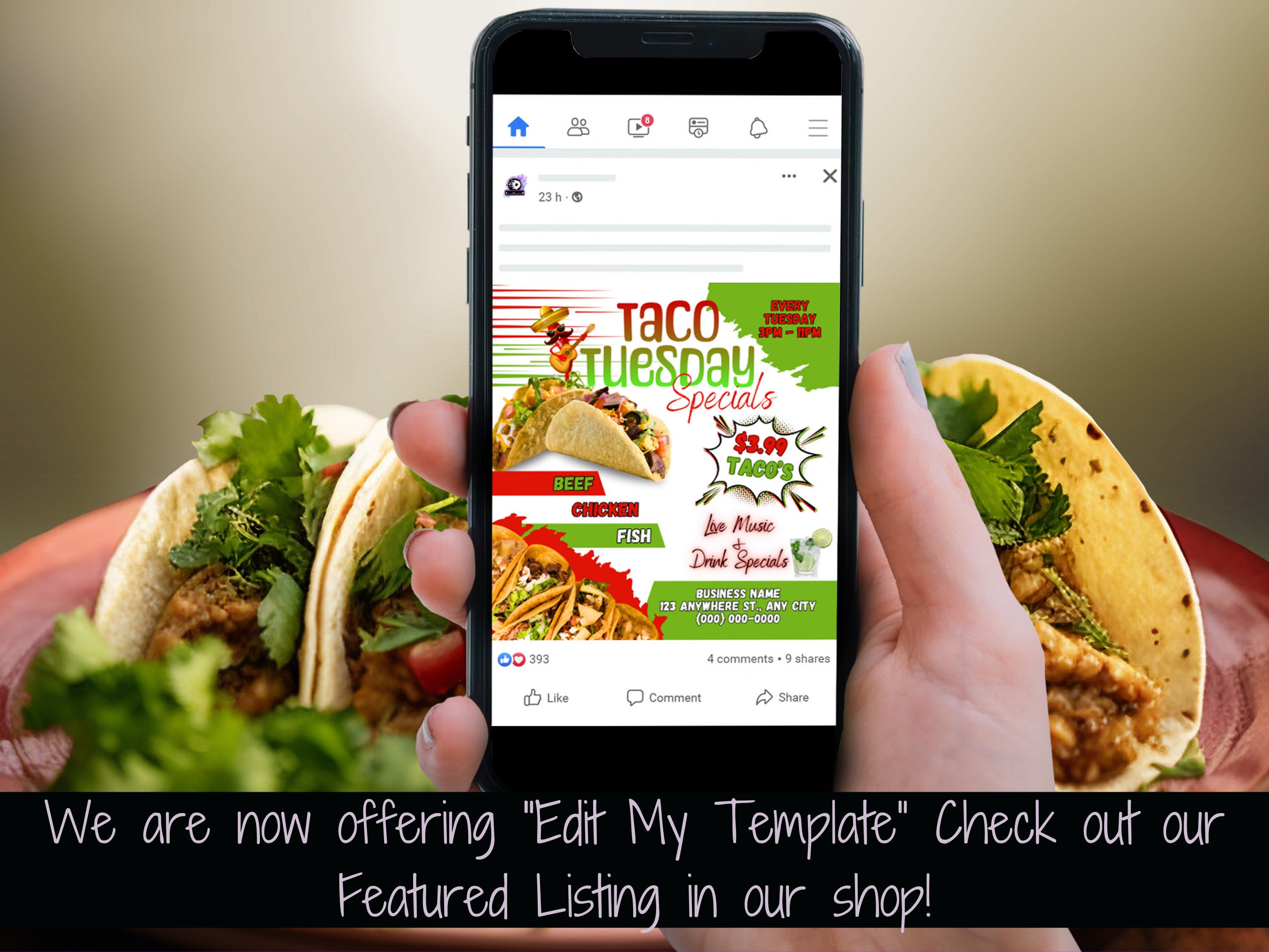 Taco Tuesday Food Specials Social Media Flyer Template Restaurant Food ...