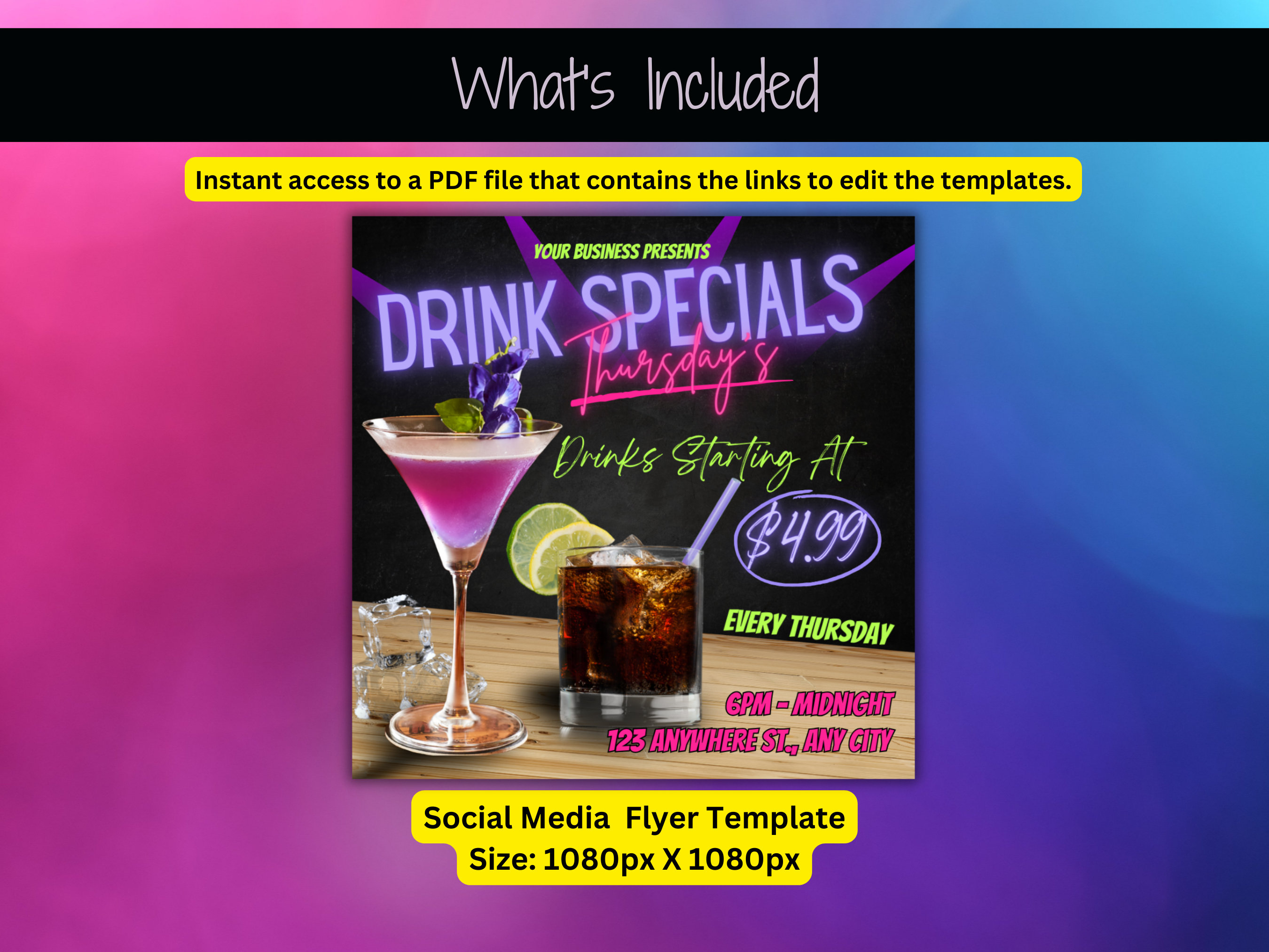 Drink Specials Social Media Flyer Template Bar Promotions Flyer Drink ...
