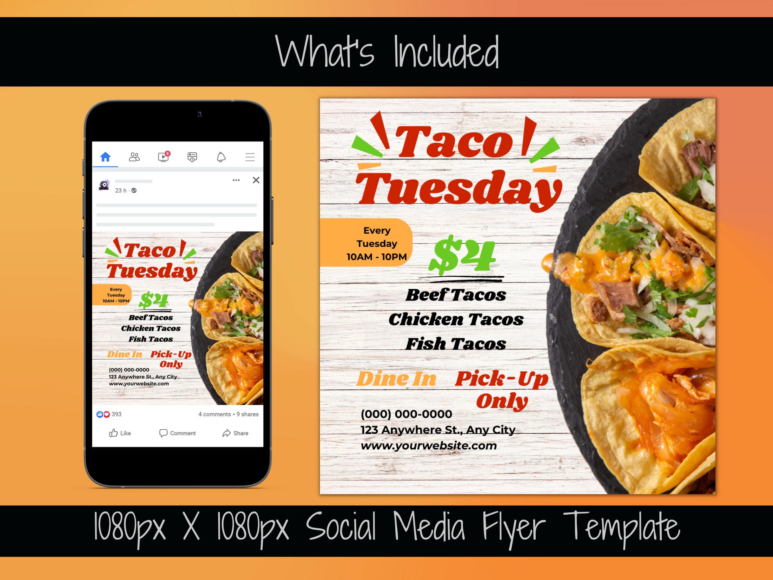 Taco Tuesday Flyer Template, Editable Social Media Post (digital) - Etsy