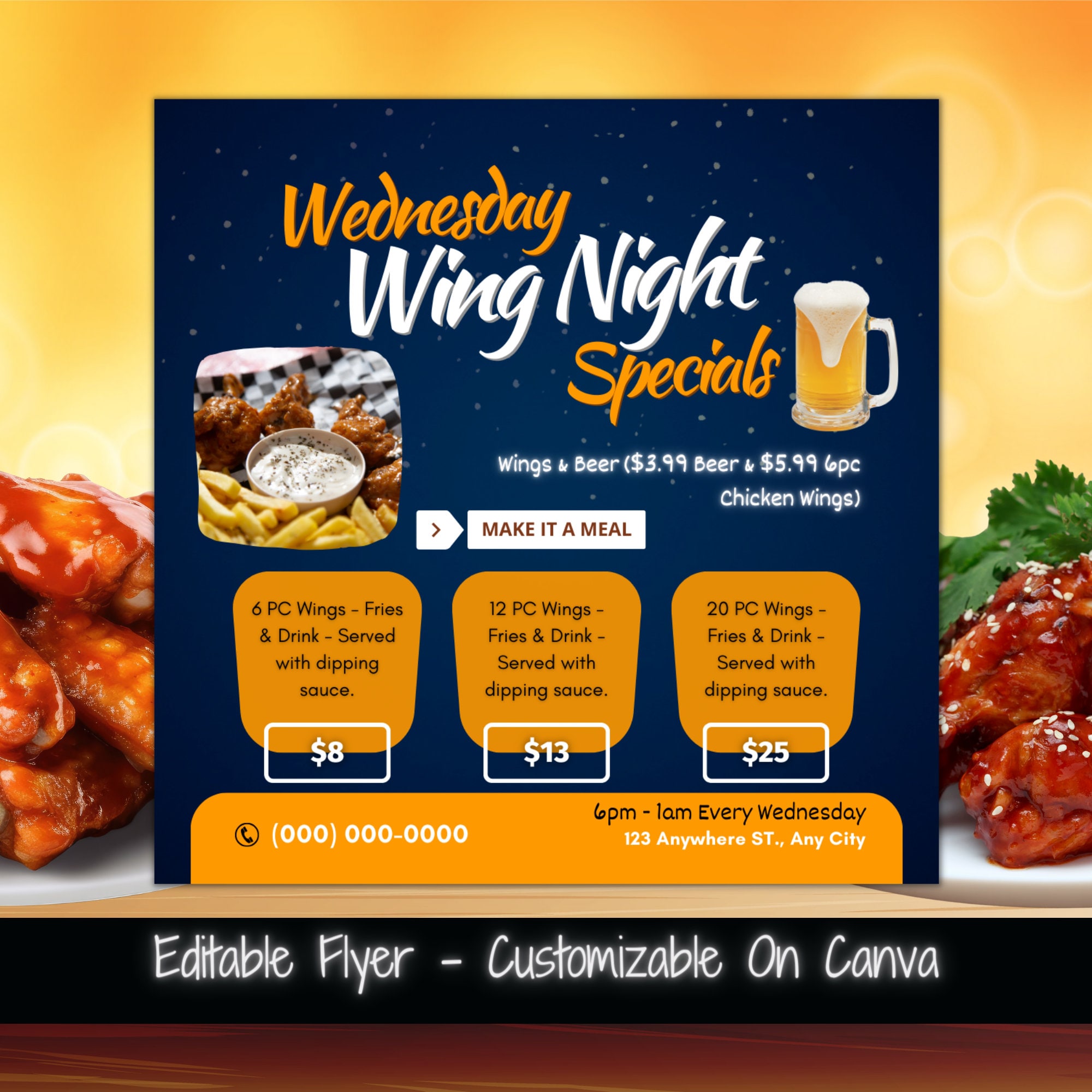 Wing Night Specials Editable Social Media Flyer Template Bar and Grill ...