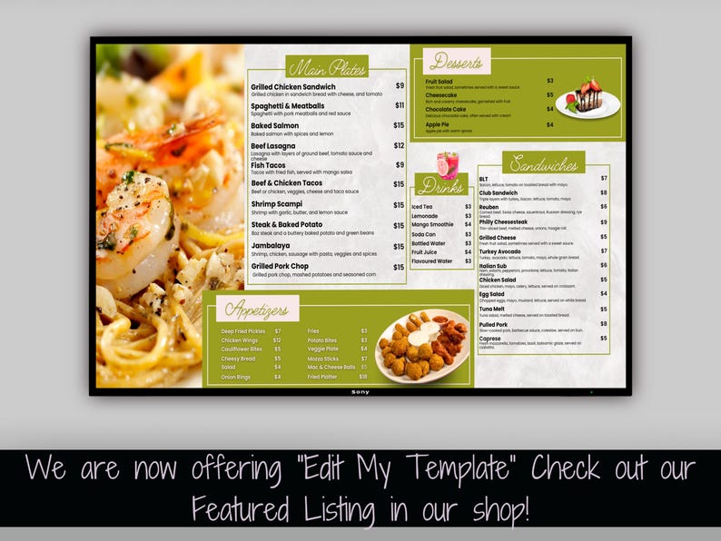 Digital Menu Display Template Static Menu Board Food Menu Monitor ...