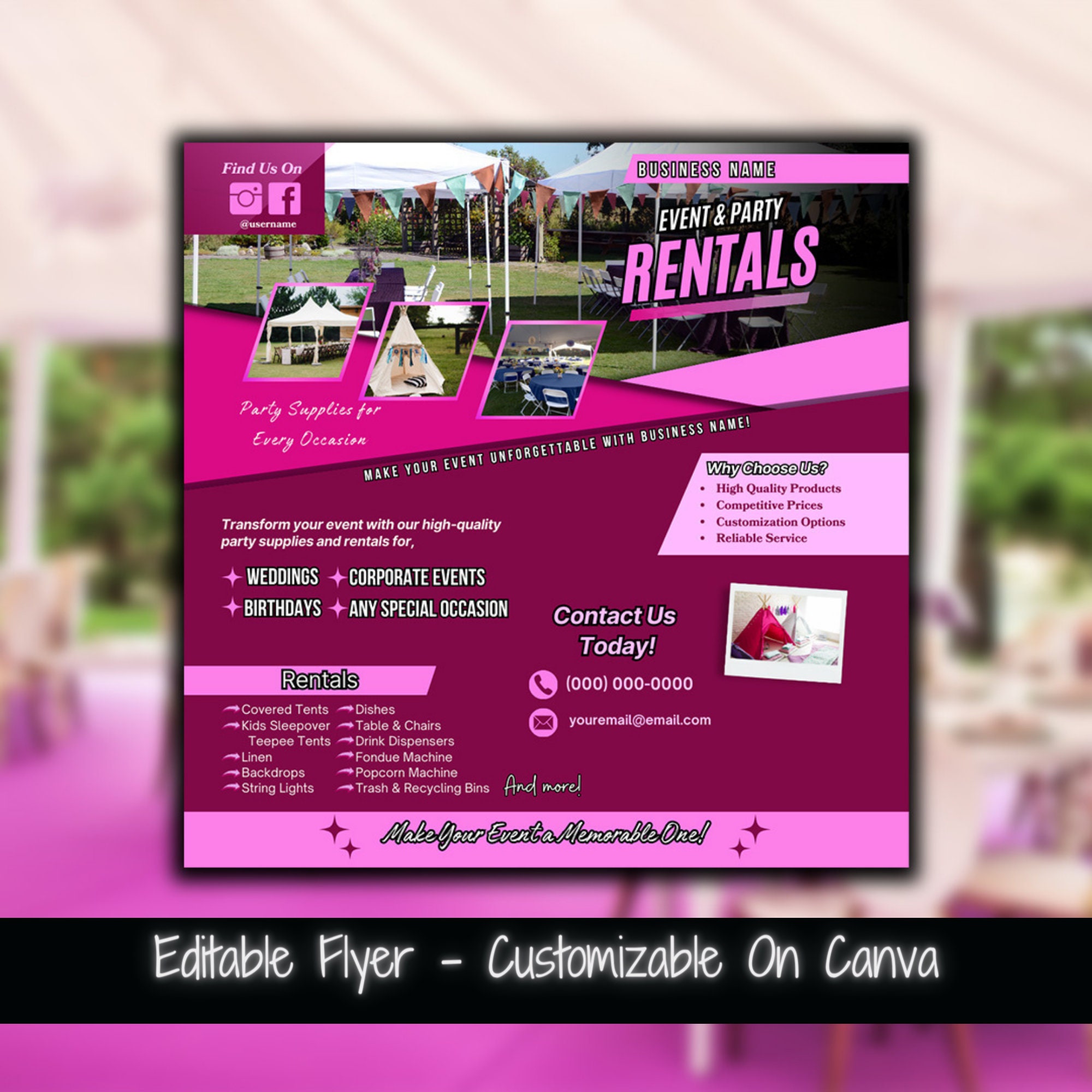 Party Rental Social Media Flyer Template Event and Party Rentals Flyer ...