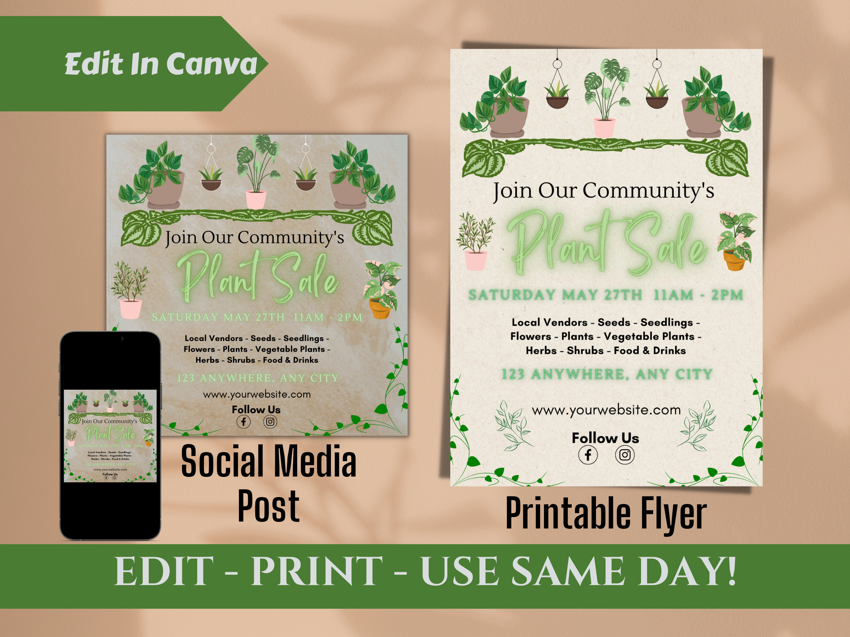 Plant Sale Flyer Template Printable Custom Invitation Editable Flyer ...