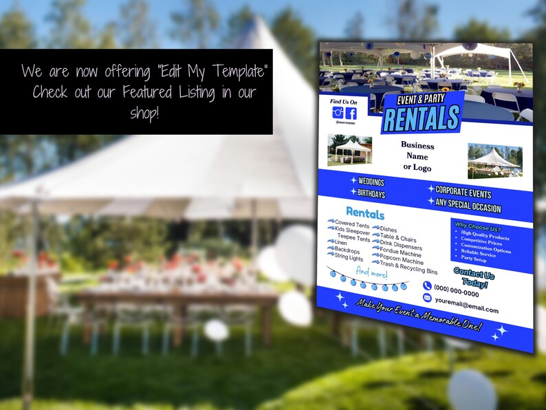 Printable Party Rental Marketing Flyer Template Event and Party Rentals ...