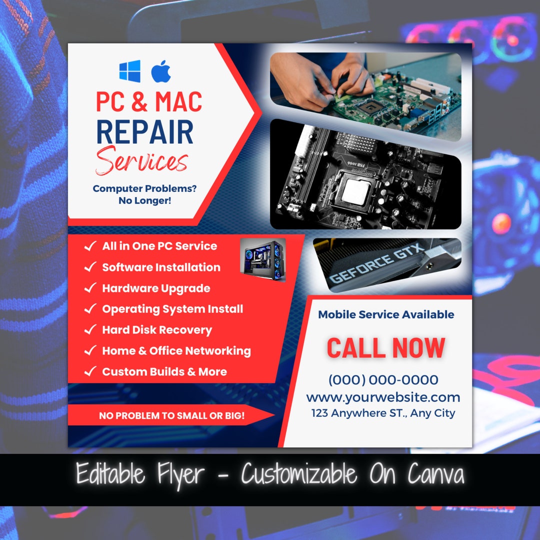 Computer Repair Service Social Media Flyer Template PC Repair Flyer MAC ...