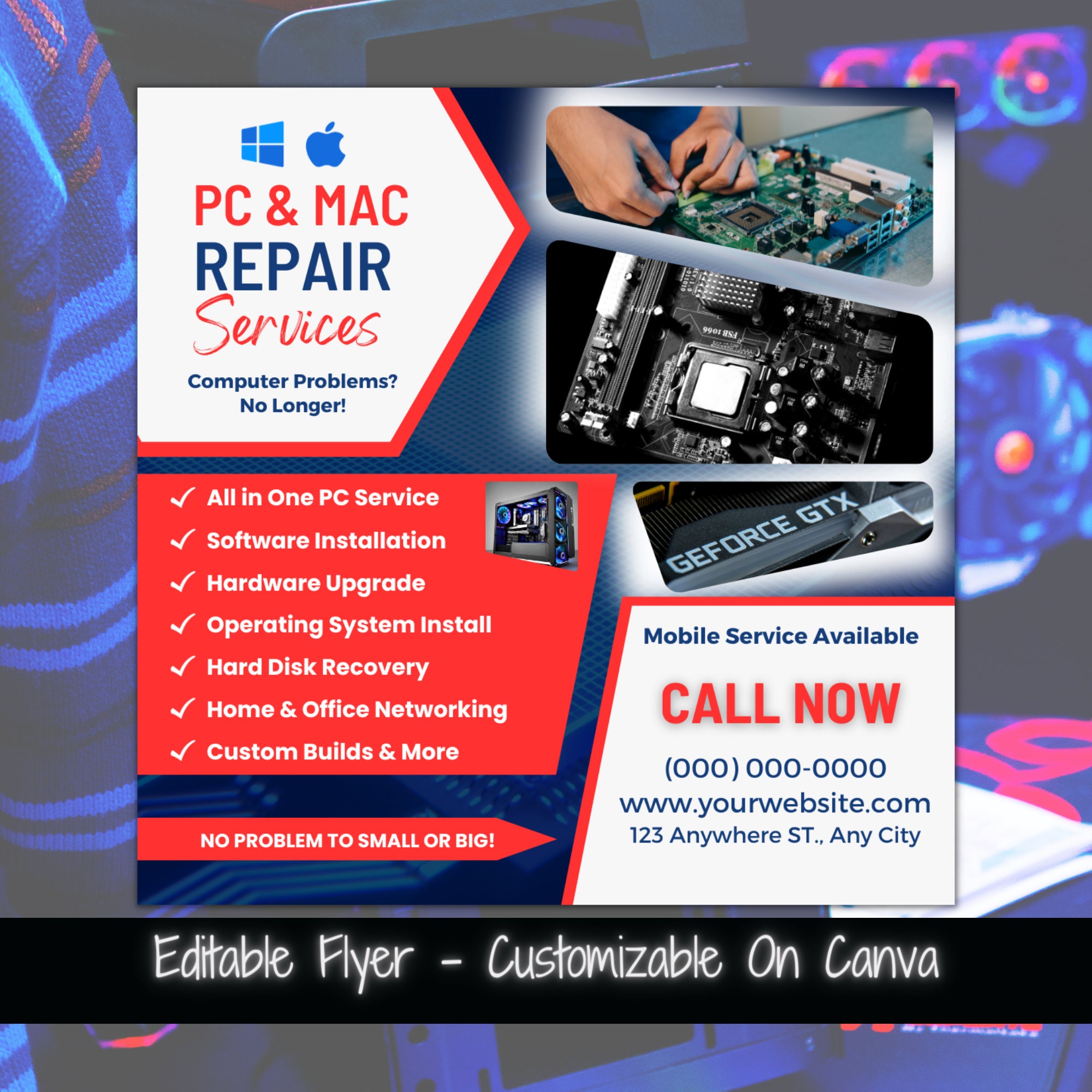 Computer Repair Service Social Media Flyer Template PC Repair Flyer MAC ...
