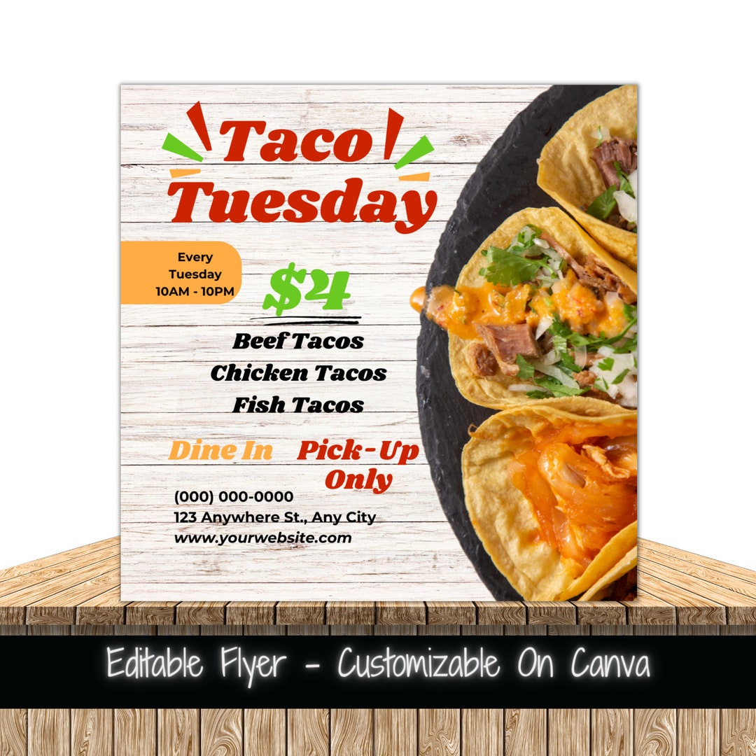 Taco Tuesday Flyer Template Editable Social Media Post Flyer Taco ...