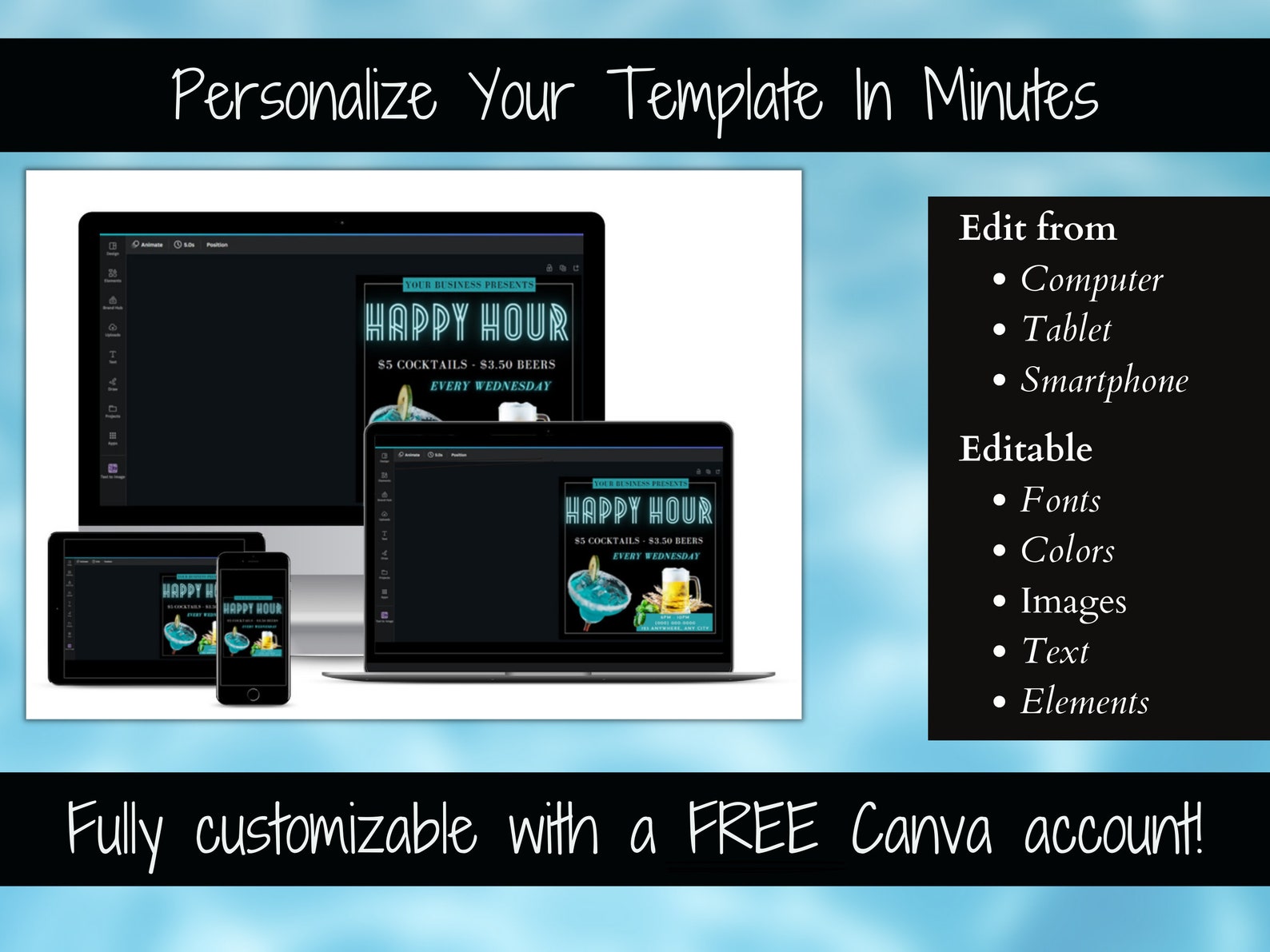 Happy Hour Flyer Template Bar Promotions Flyer Drink Specials Template ...