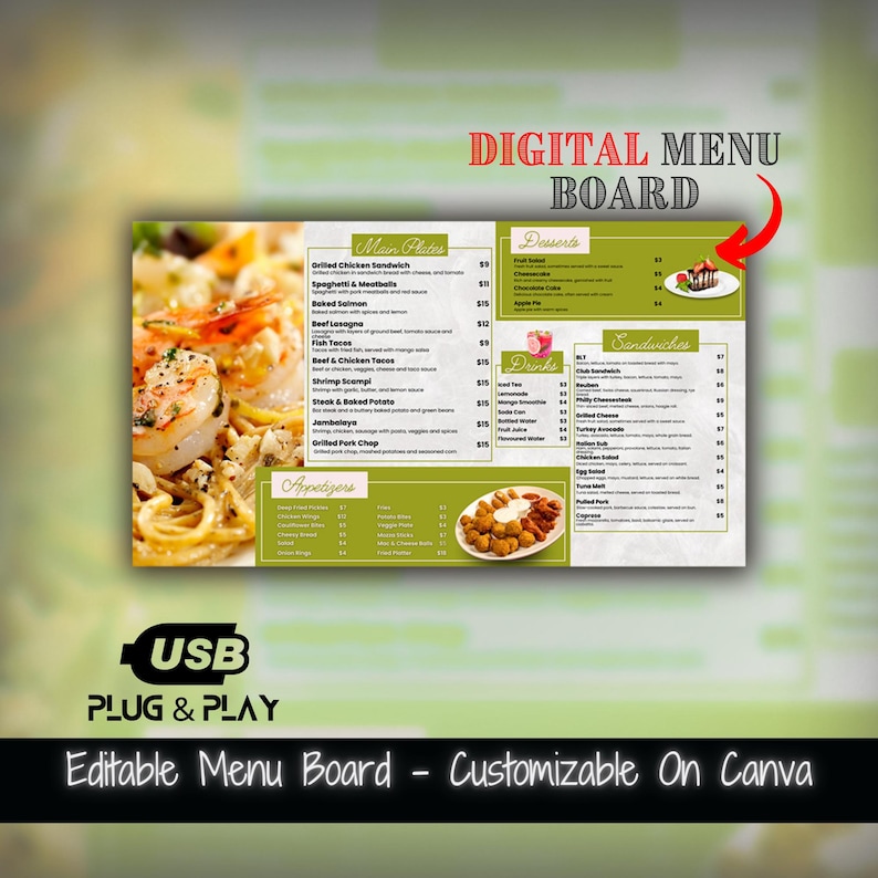 Digital Menu Display Template Static Menu Board Food Menu Monitor ...