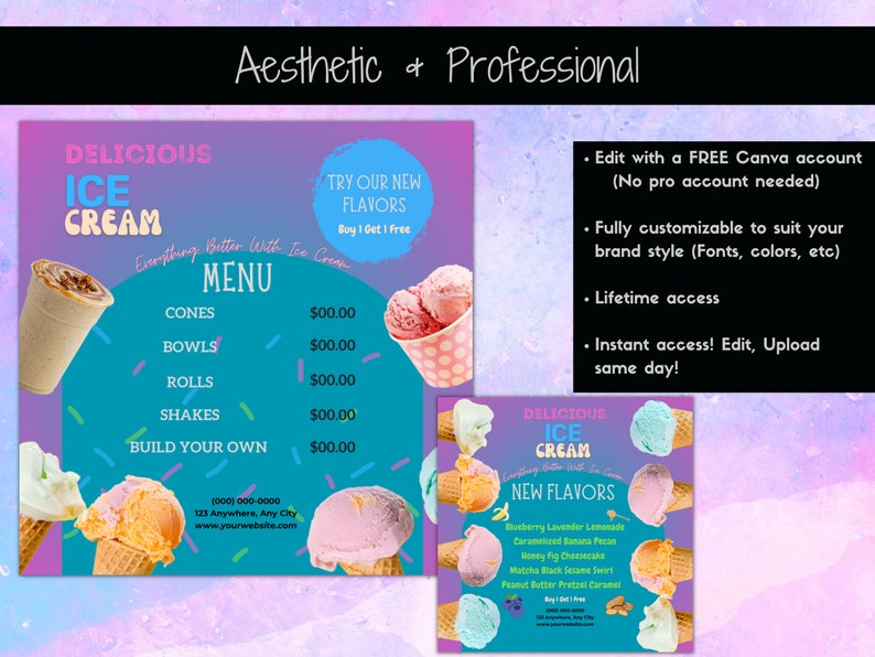 Ice Cream Menu Flyer Template, New Flavors (digital Download) - Etsy