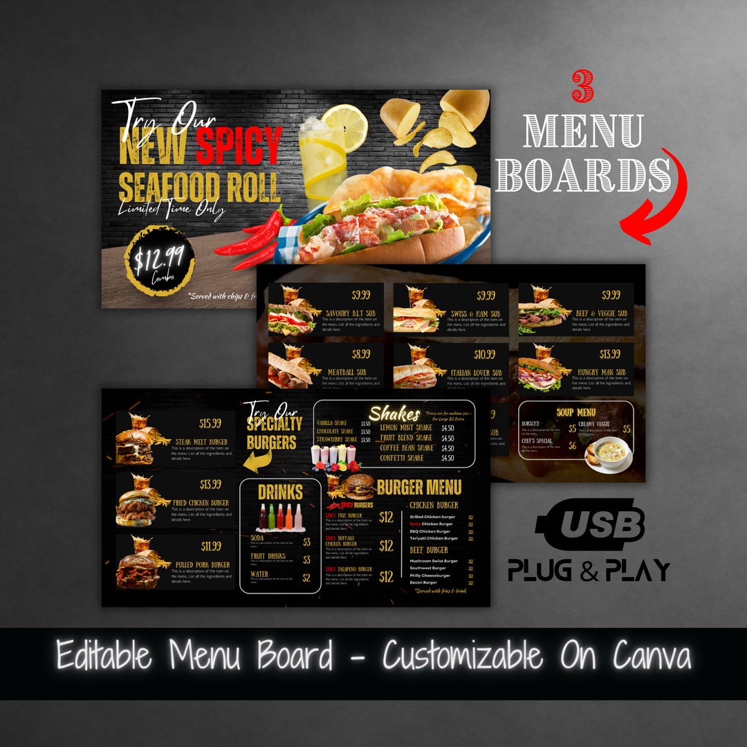 TV Menu Board Static Template Digital Menu Board Template Food Menu ...