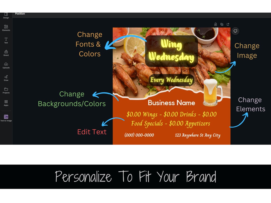 Wing Wednesday Social Media Flyer Bar and Grill Flyer Wing - Etsy