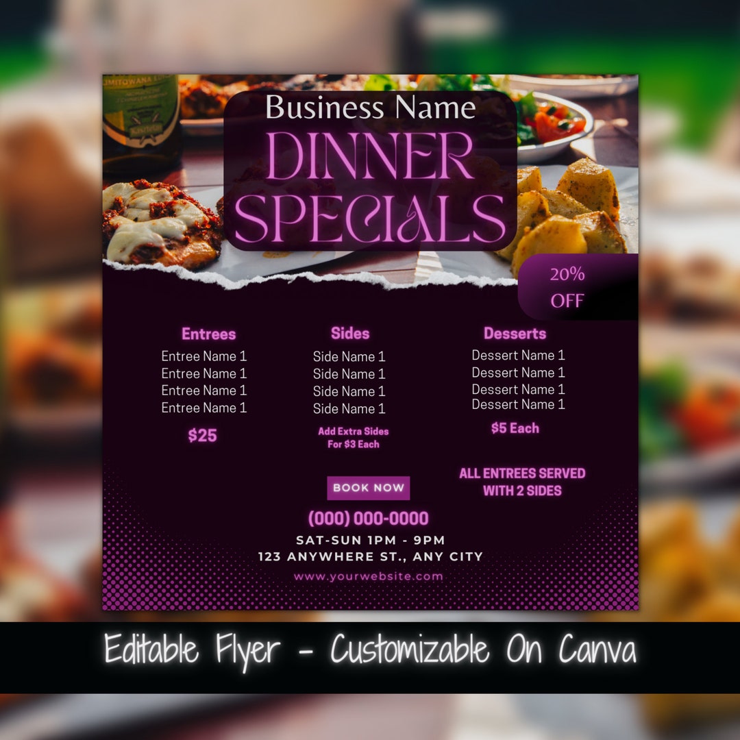 Dinner Specials Editable Flyer Template Social Media Flyer Weekend ...