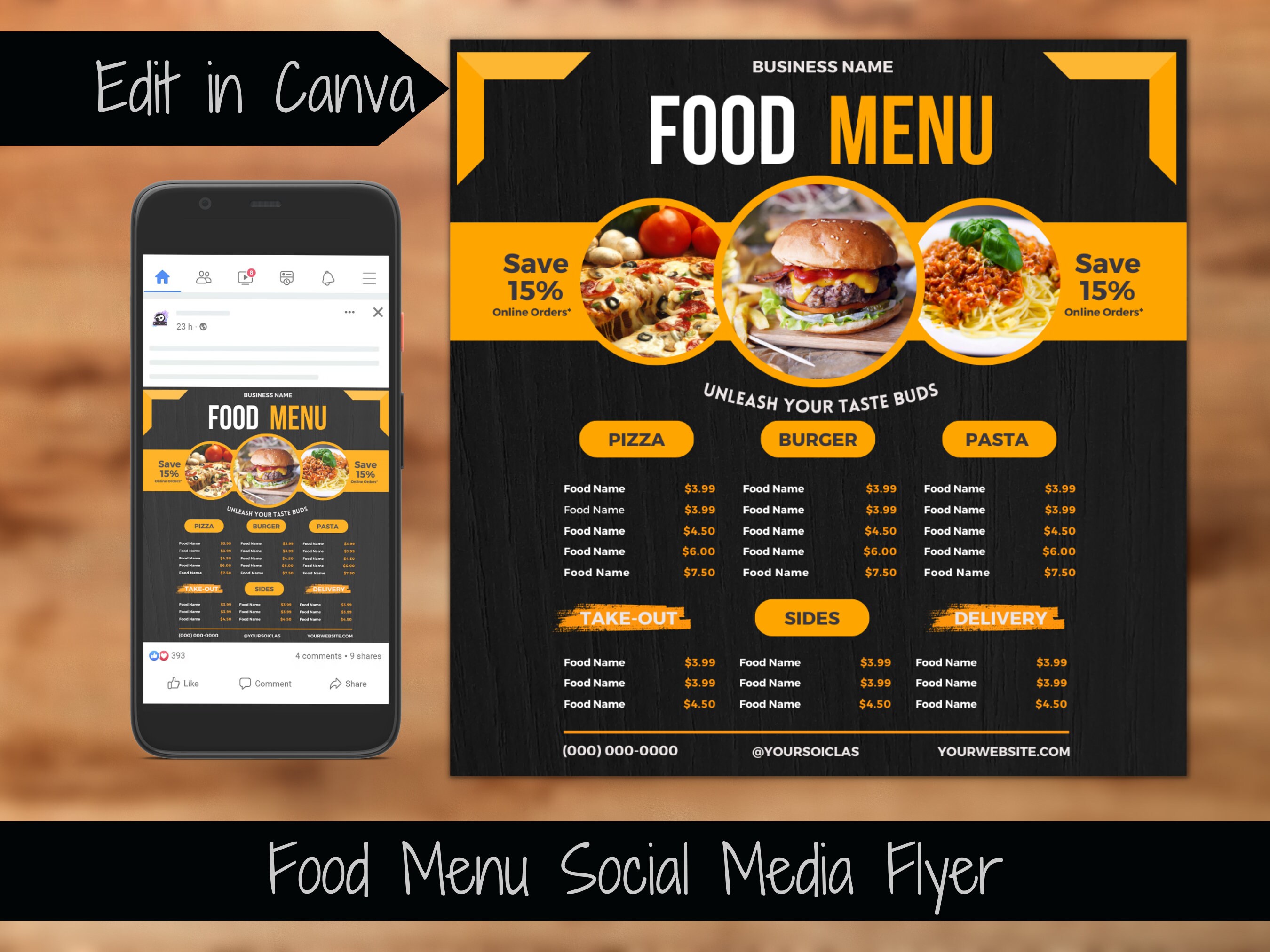 Editable Food Menu Template Food Flyer Social Media Post Restaurant ...