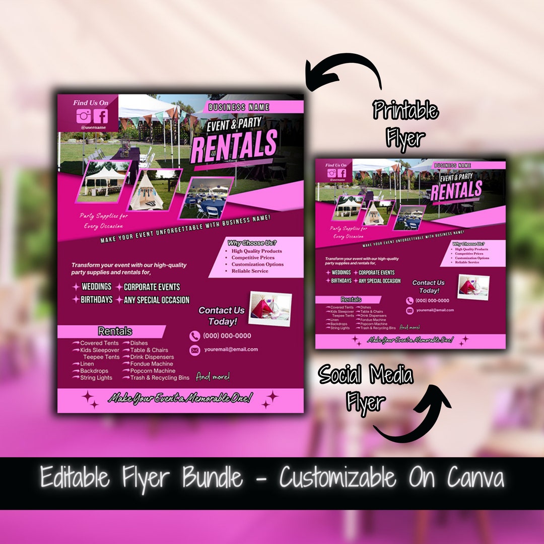 Party Rental Marketing Flyer Bundle Templates Event and Party Rentals ...