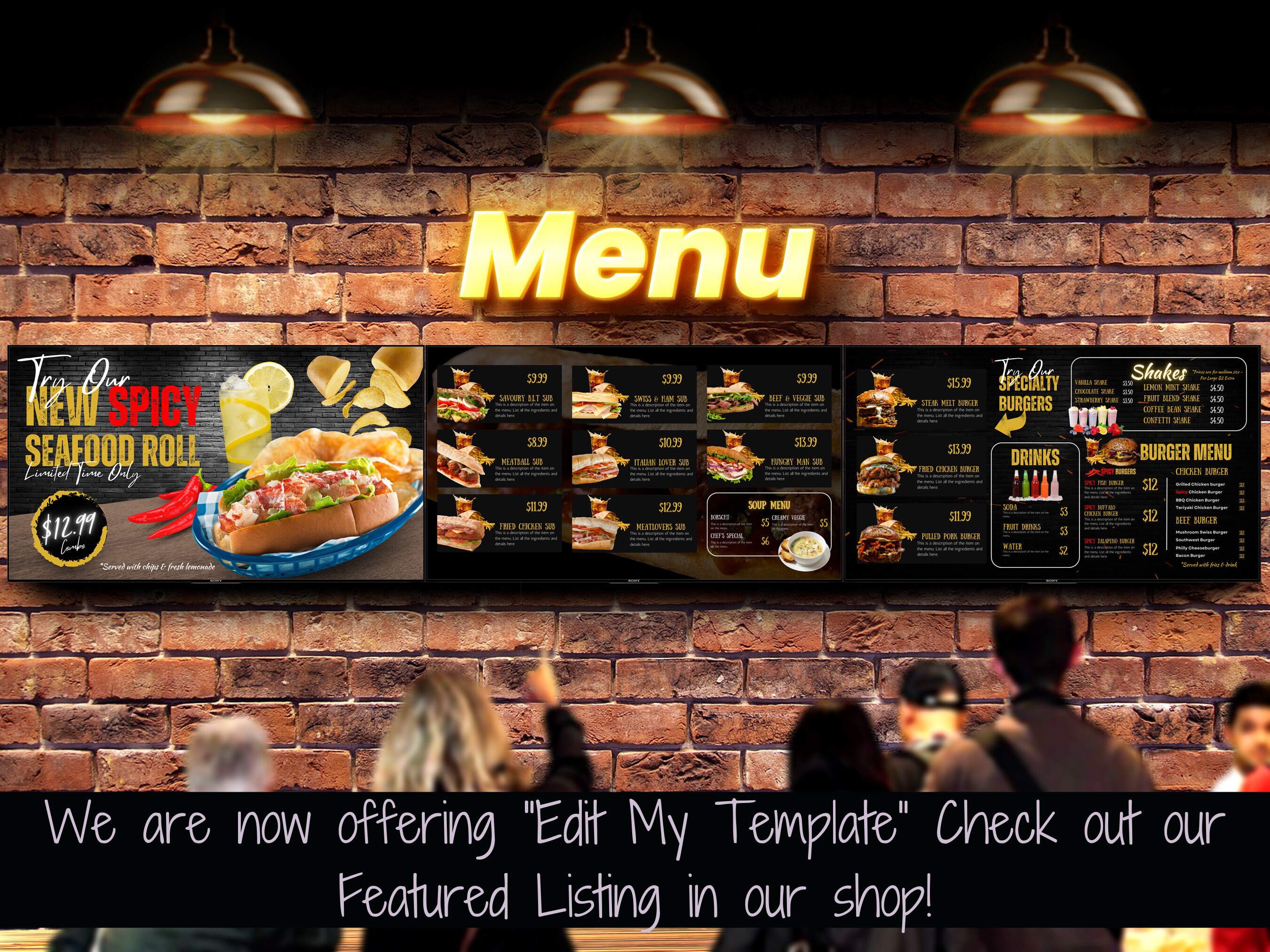 TV Menu Board Static Template Digital Menu Board Template Food Menu ...