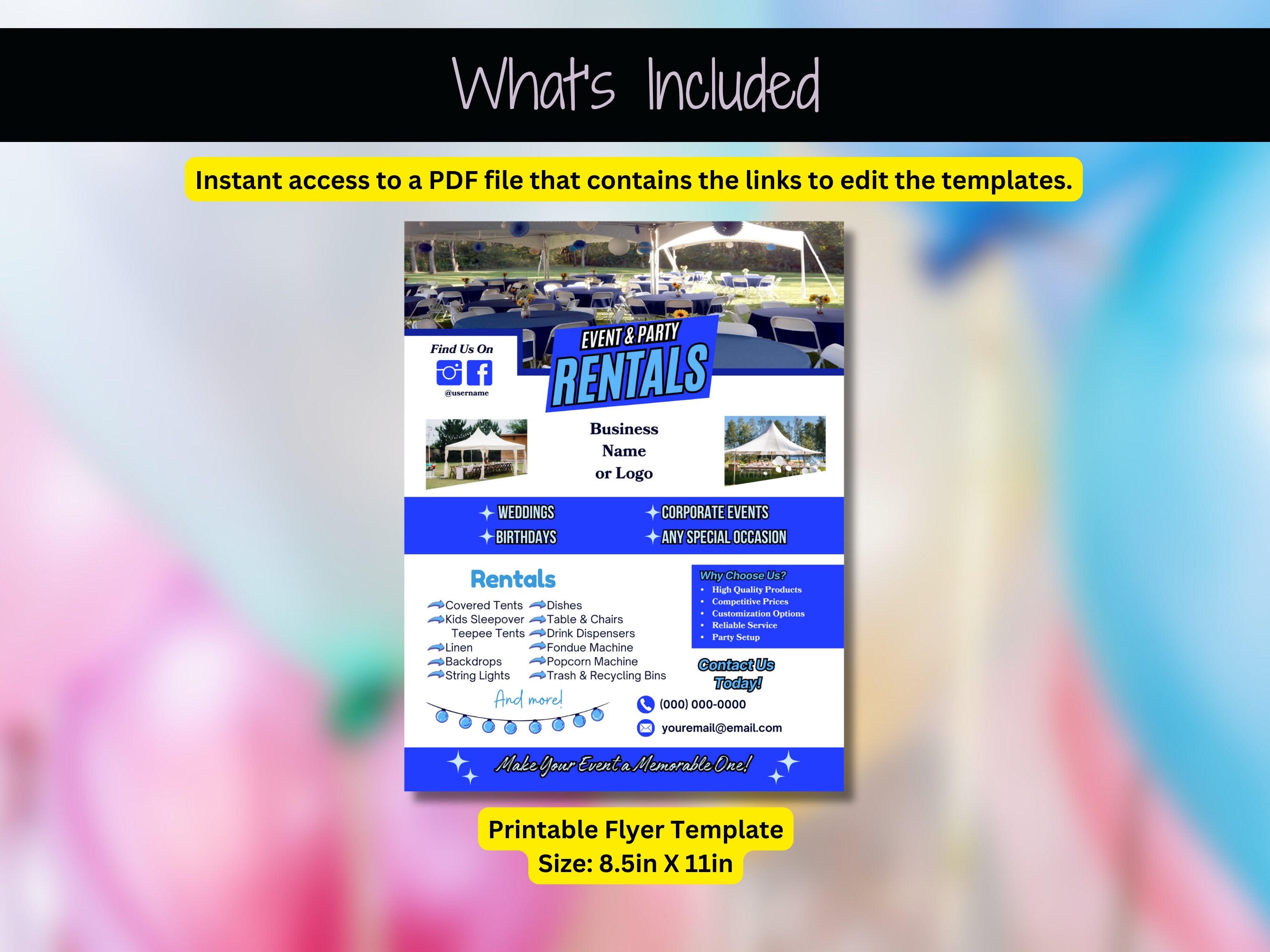 Printable Party Rental Marketing Flyer Template Event and Party Rentals ...