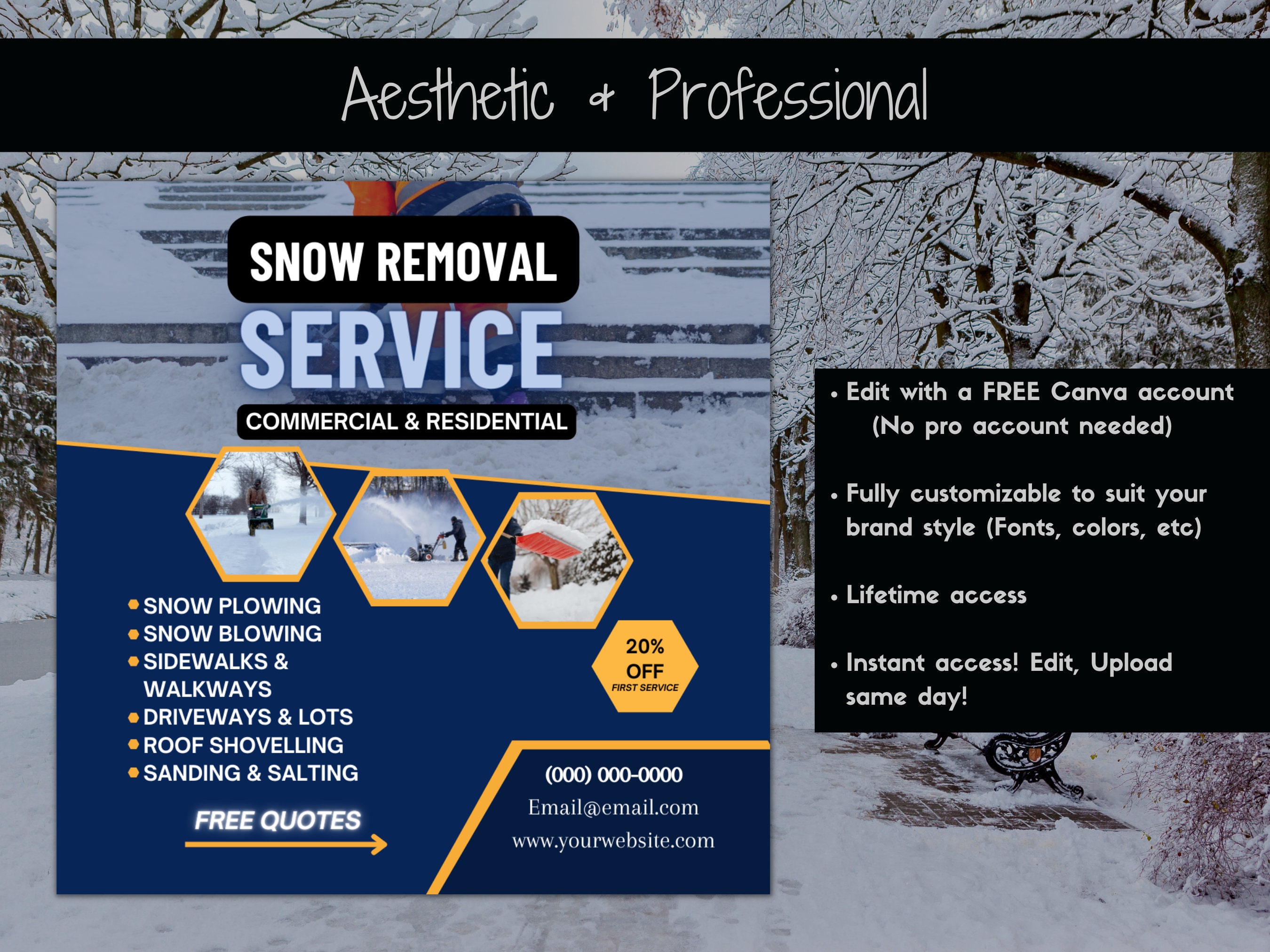 Snow Removal Services Flyer Template Editable Service Flyer Snow Shovel ...