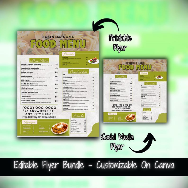 Food Menu Bundle Flyer Templates Social Media Food Specials Flyer Post ...