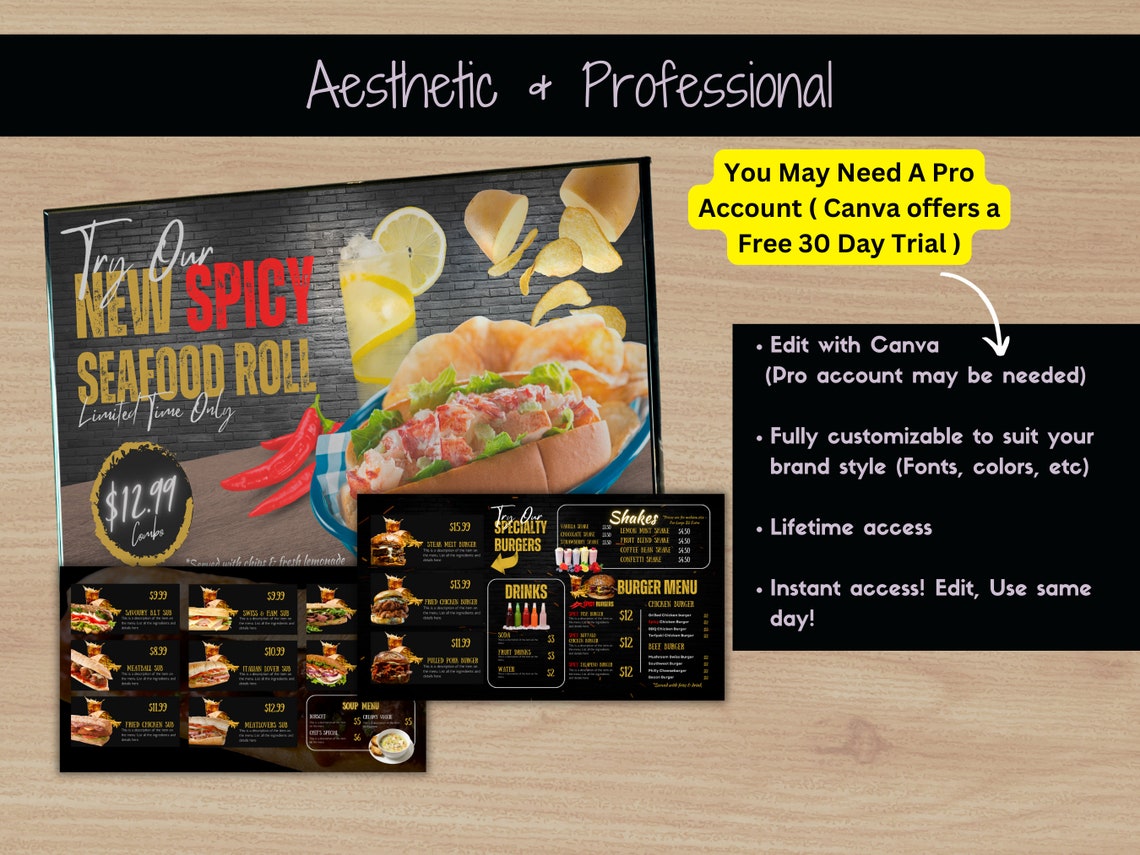 TV Menu Board Static Template Digital Menu Board Template Food Menu ...