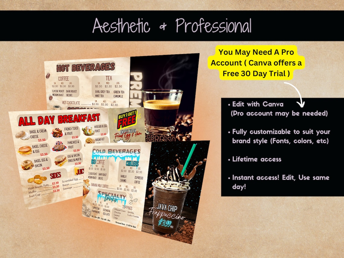 TV Menu Board Static Template Cafe Style Digital Menu Board Template ...