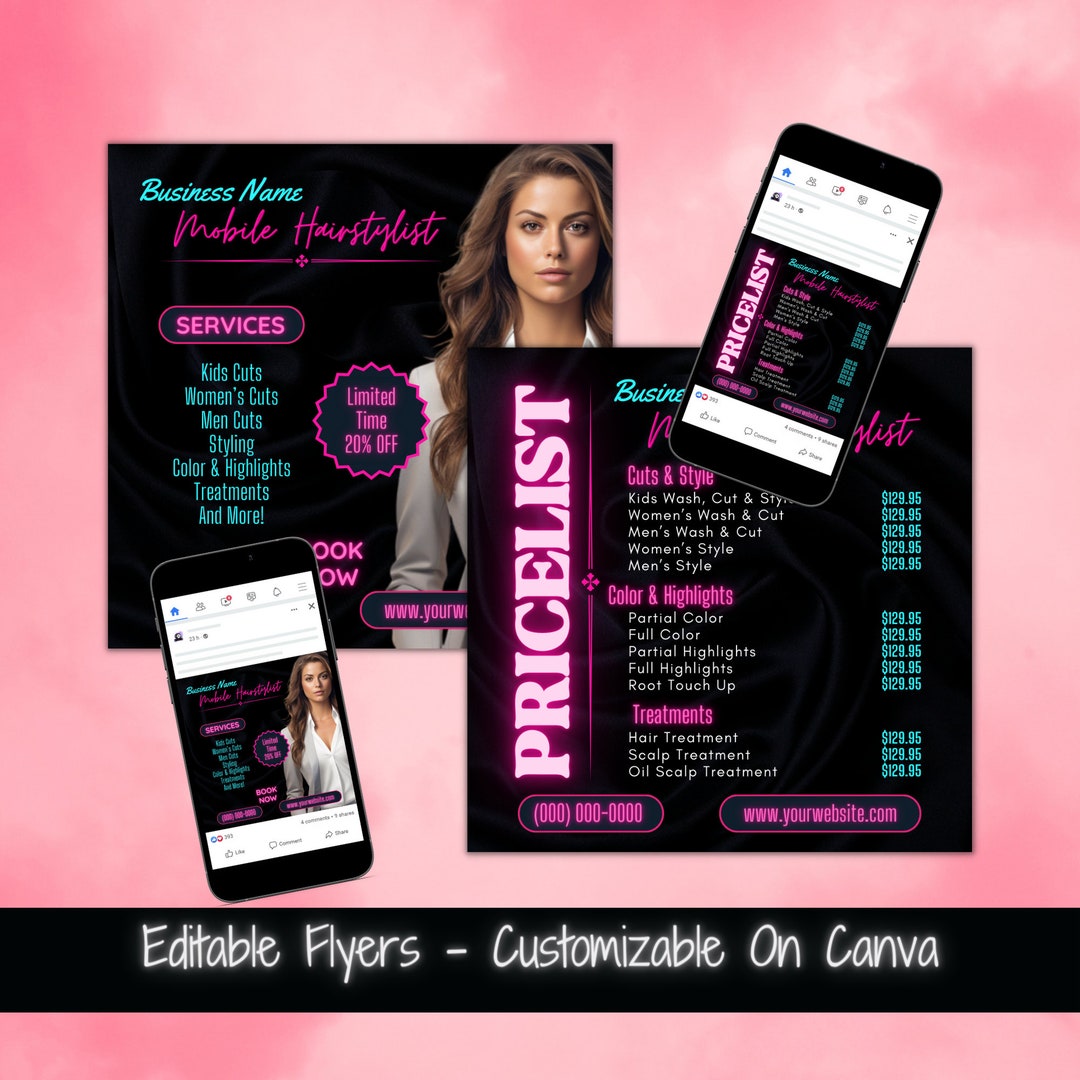 Mobile Hairstylist Social Media Flyers Hair Dresser Flyer Pricelist ...