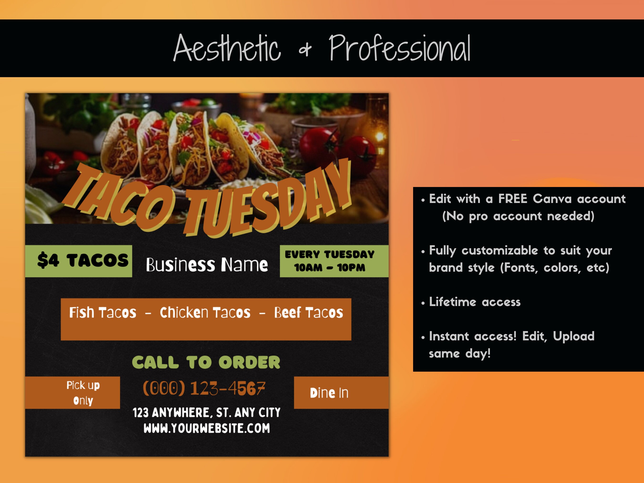 Editable Taco Flyer Template Social Media Post Flyer Taco Tuesday ...