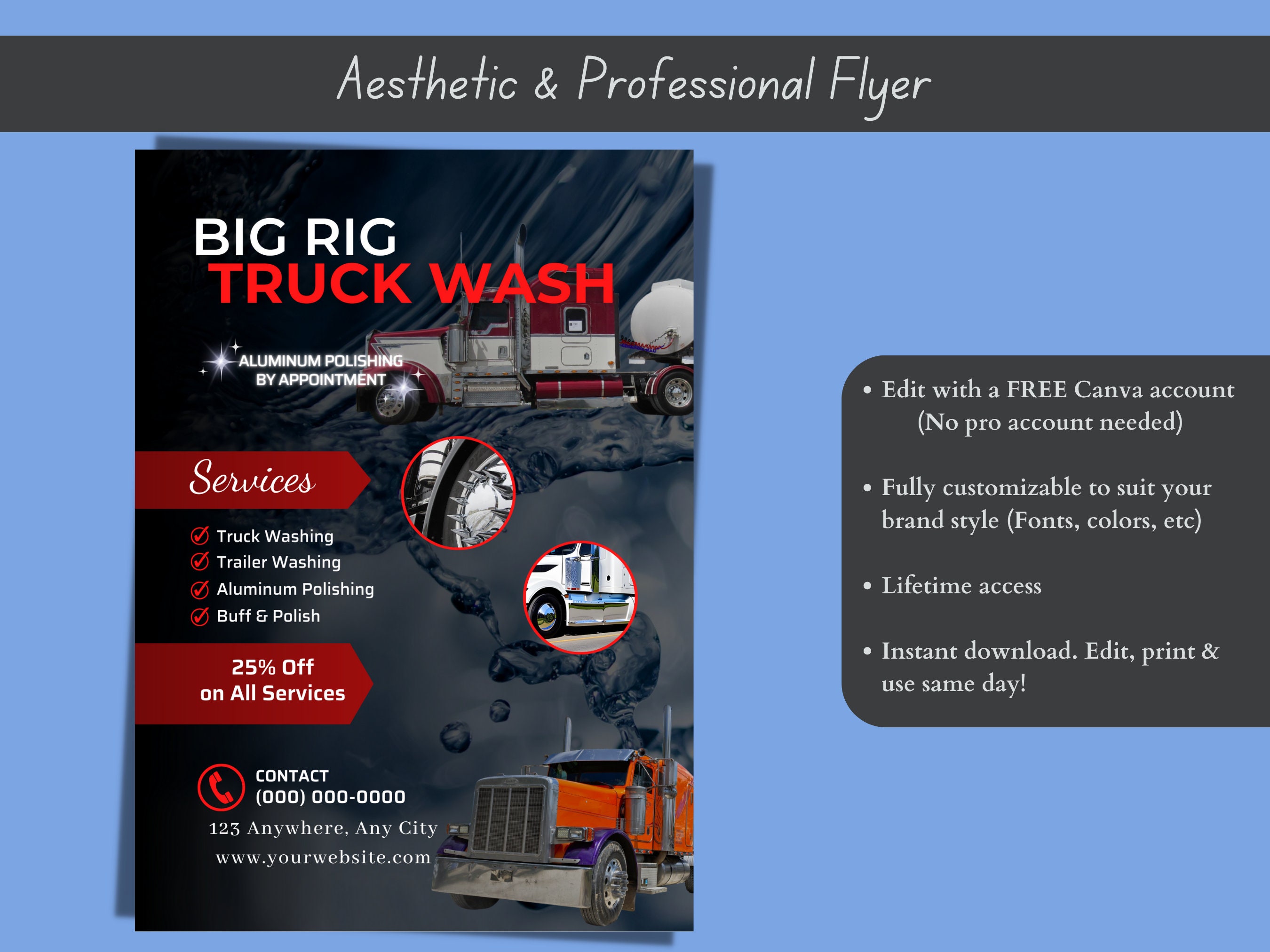 Truck Wash Printable Flyer Big Rig Truck Wash Flyer Template Semi Truck ...