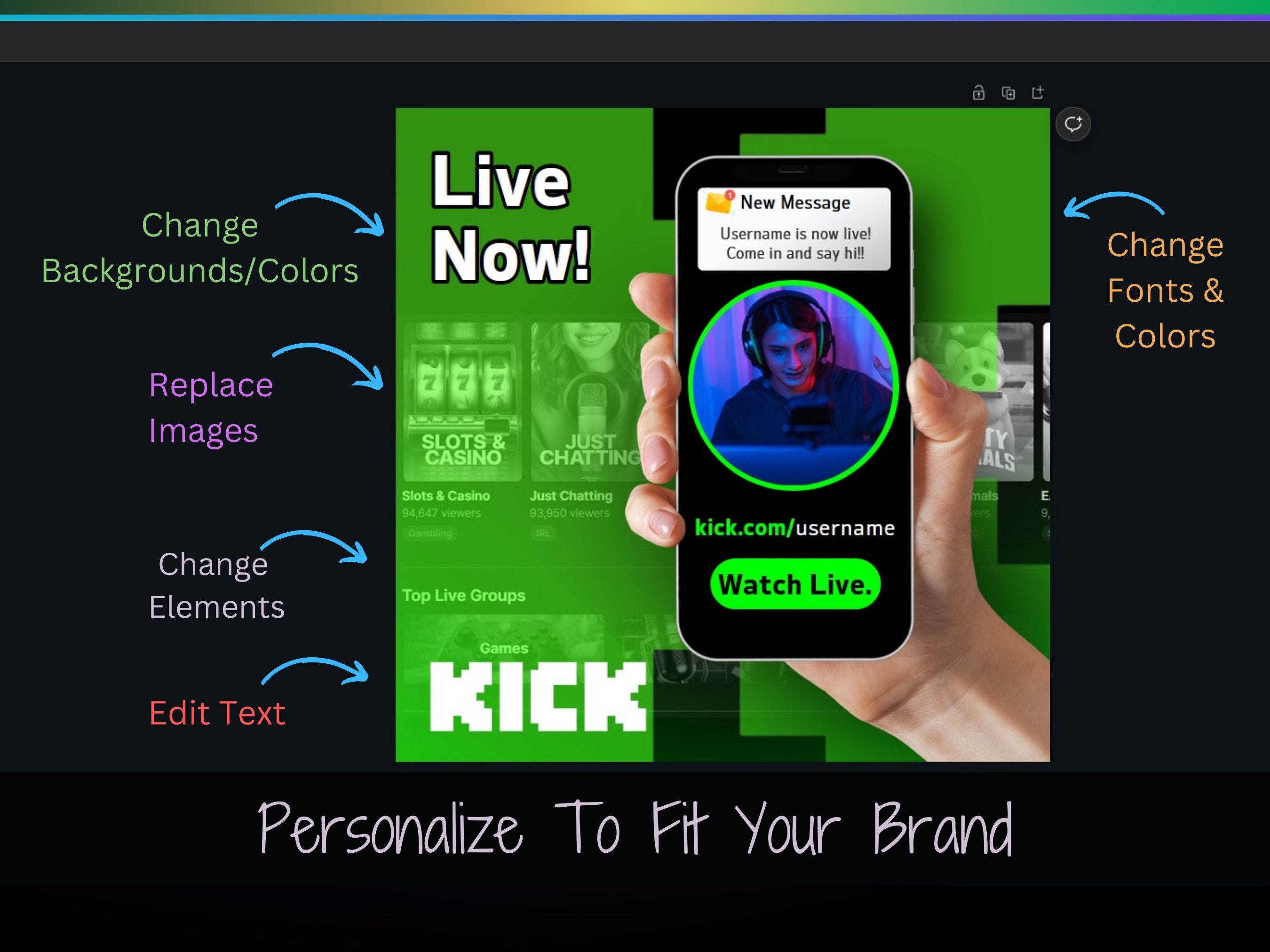 Editable Live Now Social Media Template Kick Going Live Post Live Now ...