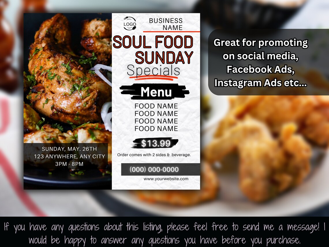 Soul Food Specials Flyer Template, Restaurant Marketing (canva Editable ...