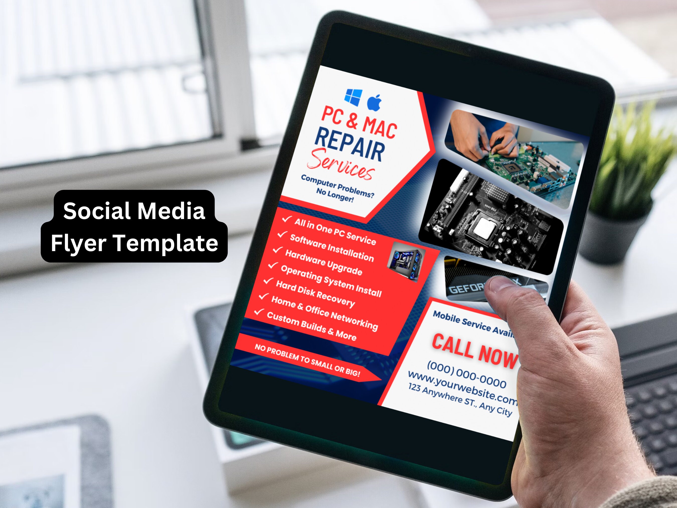 Computer Repair Service Social Media Flyer Template PC Repair Flyer MAC ...