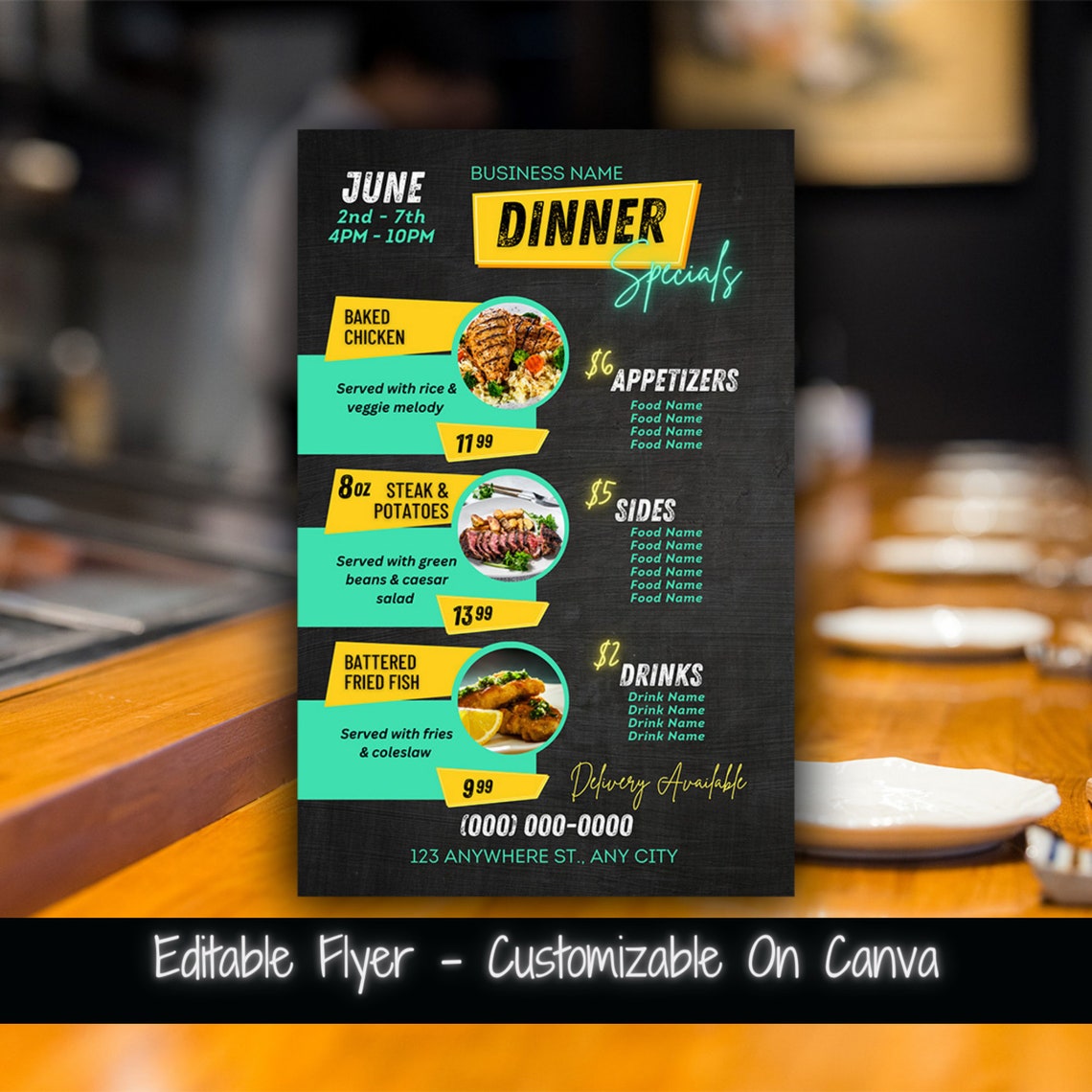 Dinner Specials Flyer Template: Restaurant Food (5.5x8.5in) (printable ...