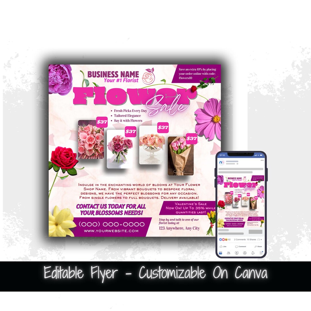 Flower Sale Social Media Flyer Template Florist Flyer Bouquet Shop ...