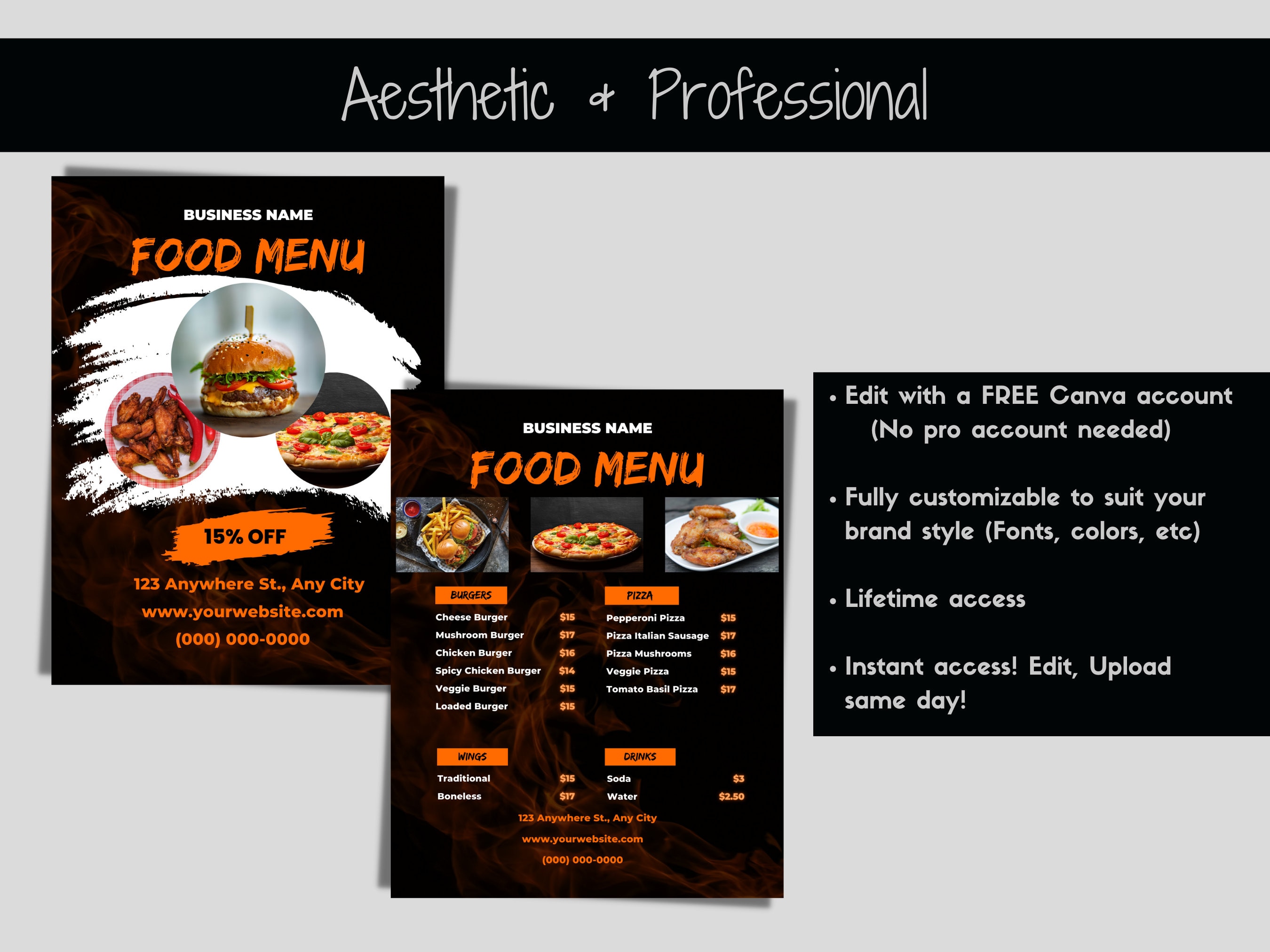 Printable Food Menu Flyer Template 2 Sided Food Menu Template Food Sale ...