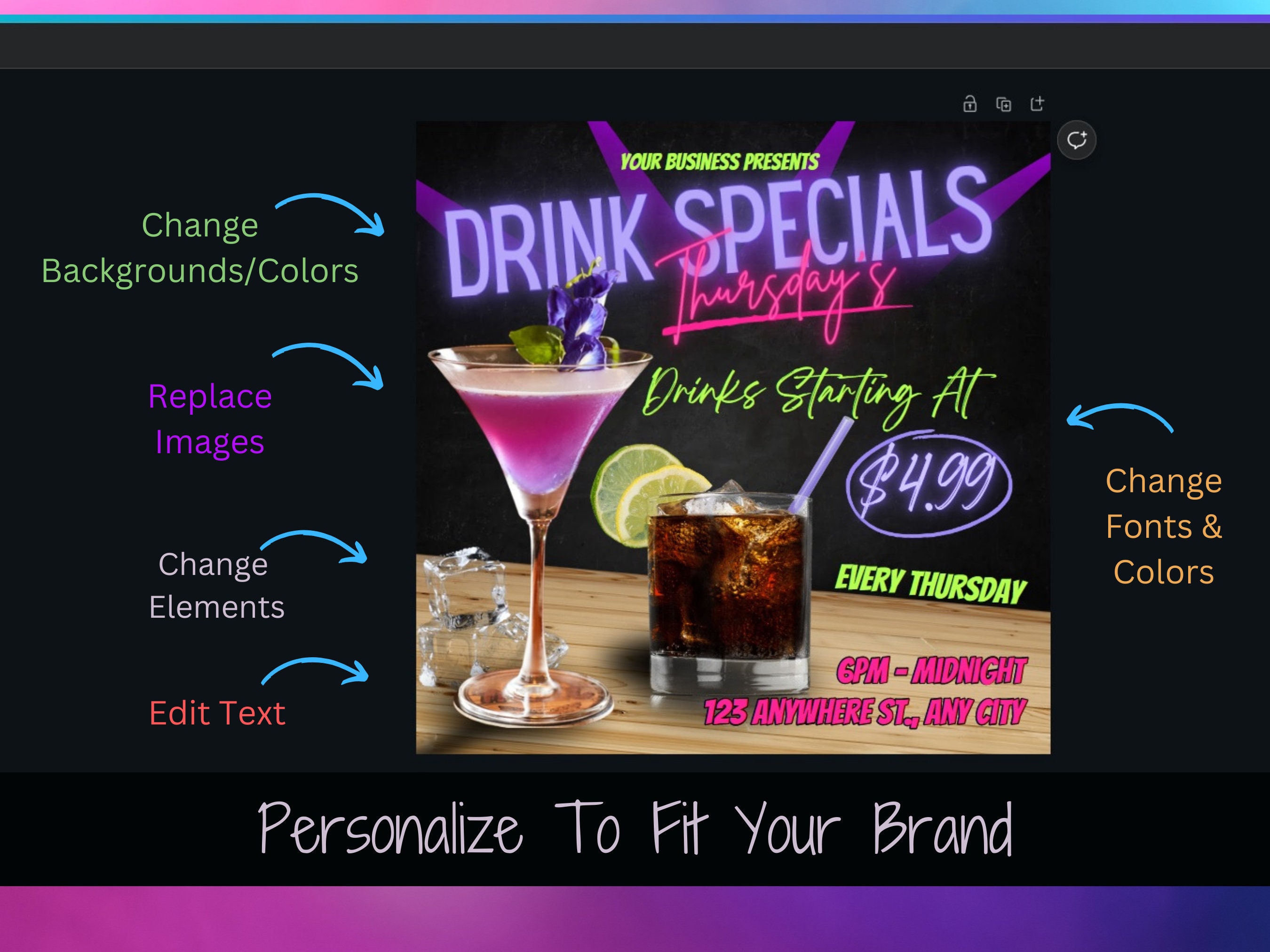 Drink Specials Social Media Flyer Template Bar Promotions Flyer Drink ...