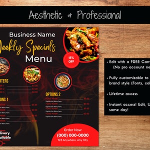 Weekly Specials Menu Flyer Template Editable Restaurant Food Menu ...