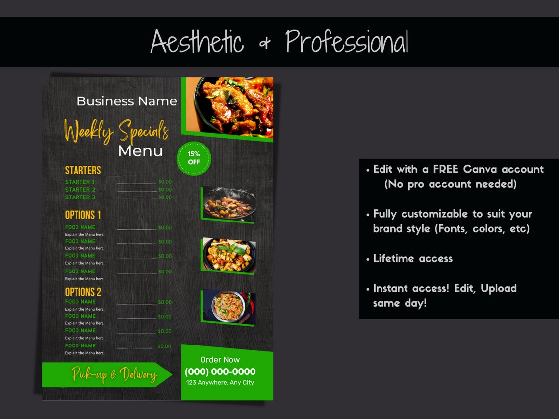 Weekly Specials Menu Editable Flyer Template Food Menu - Etsy