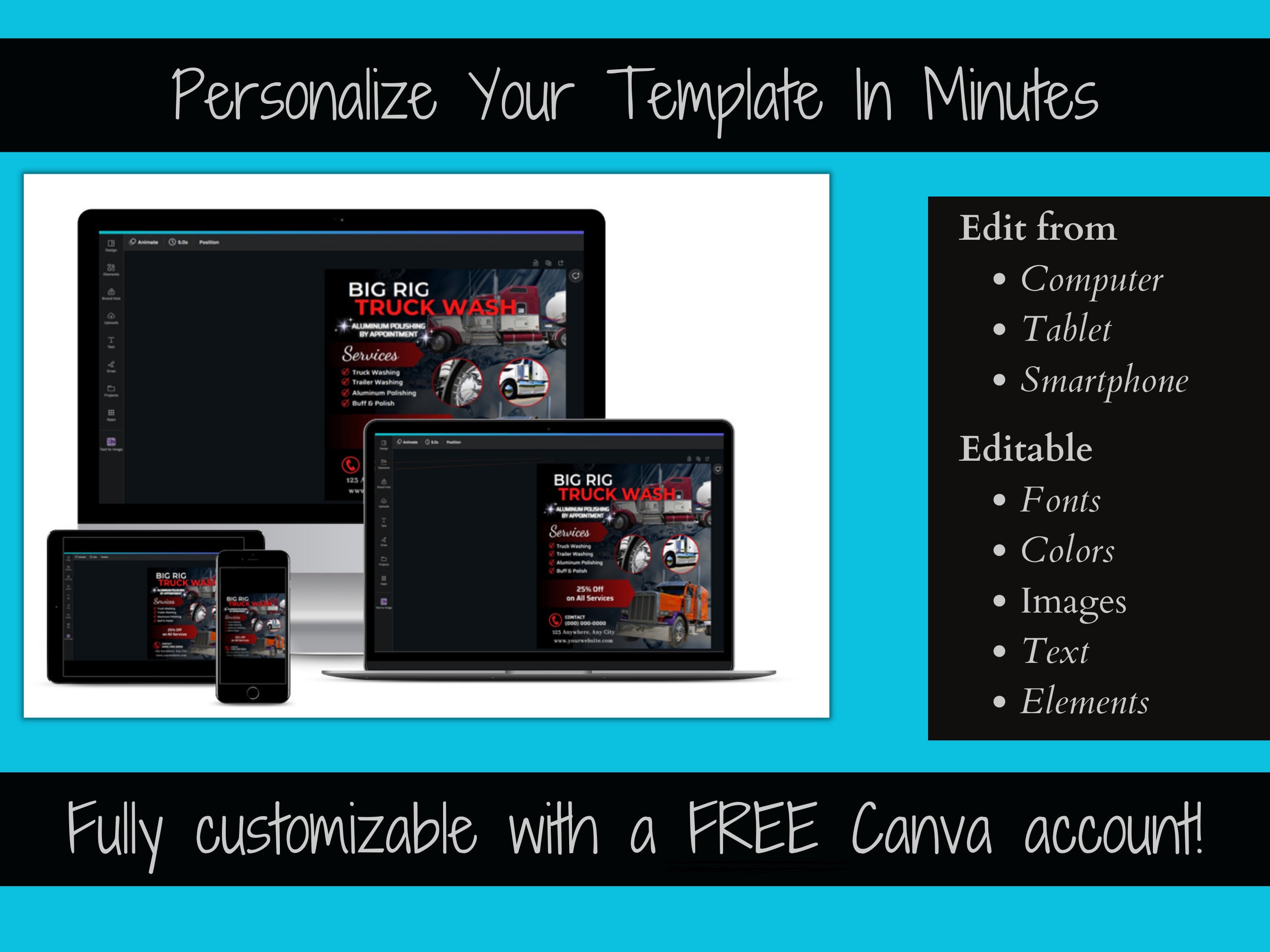 Truck Wash Flyer Template Big Rig Truck Wash Auto Detailing & Washing ...