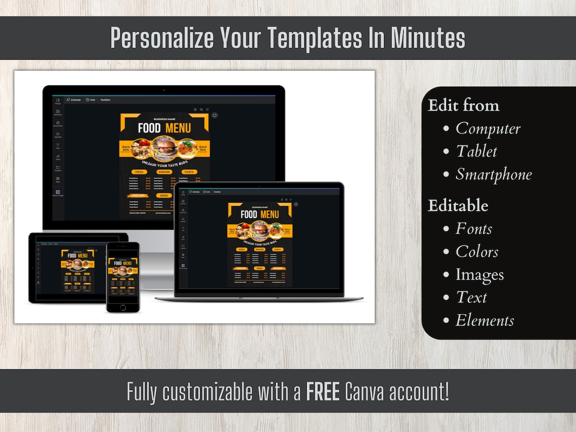 Editable Food Menu Bundle Printable Flyer Social Media Post Food Menu ...