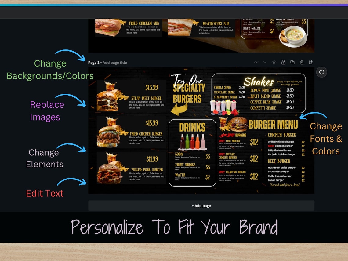 TV Menu Board Static Template Digital Menu Board Template Food Menu ...