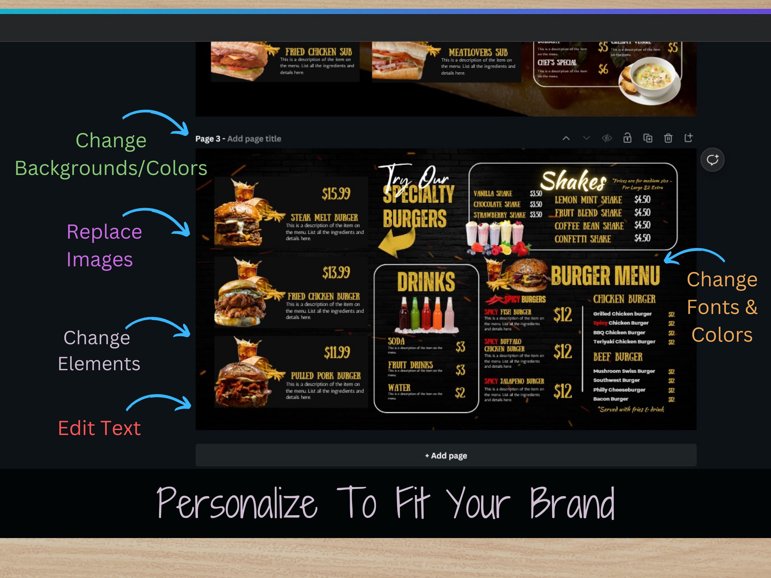TV Menu Board Static Template Digital Menu Board Template Food Menu ...