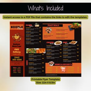 Printable Noodle Menu Template Editable Food Menu Template Restaurant ...