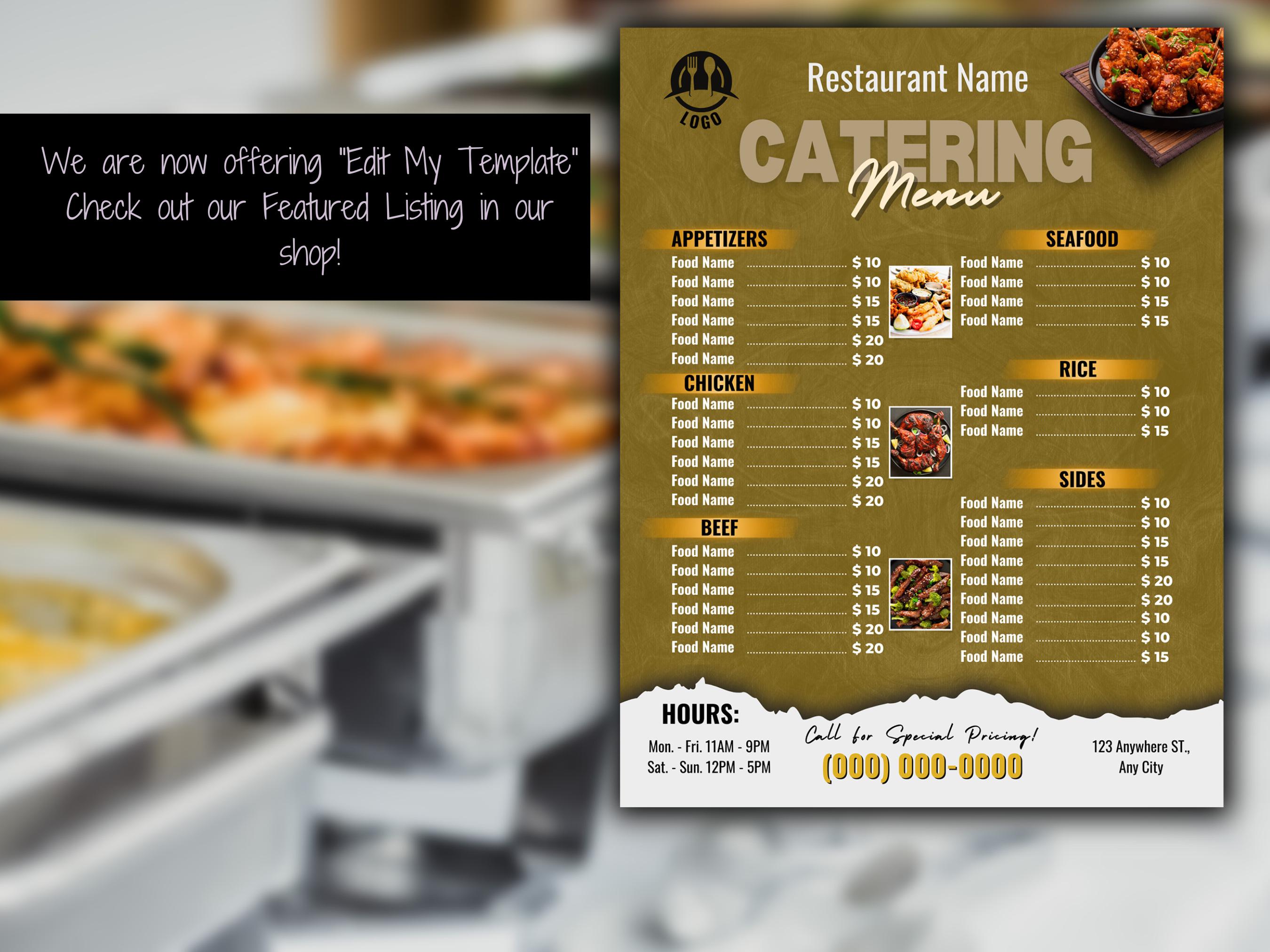 Printable Catering Menu Template, Restaurant Event Flyer (canva) - Etsy