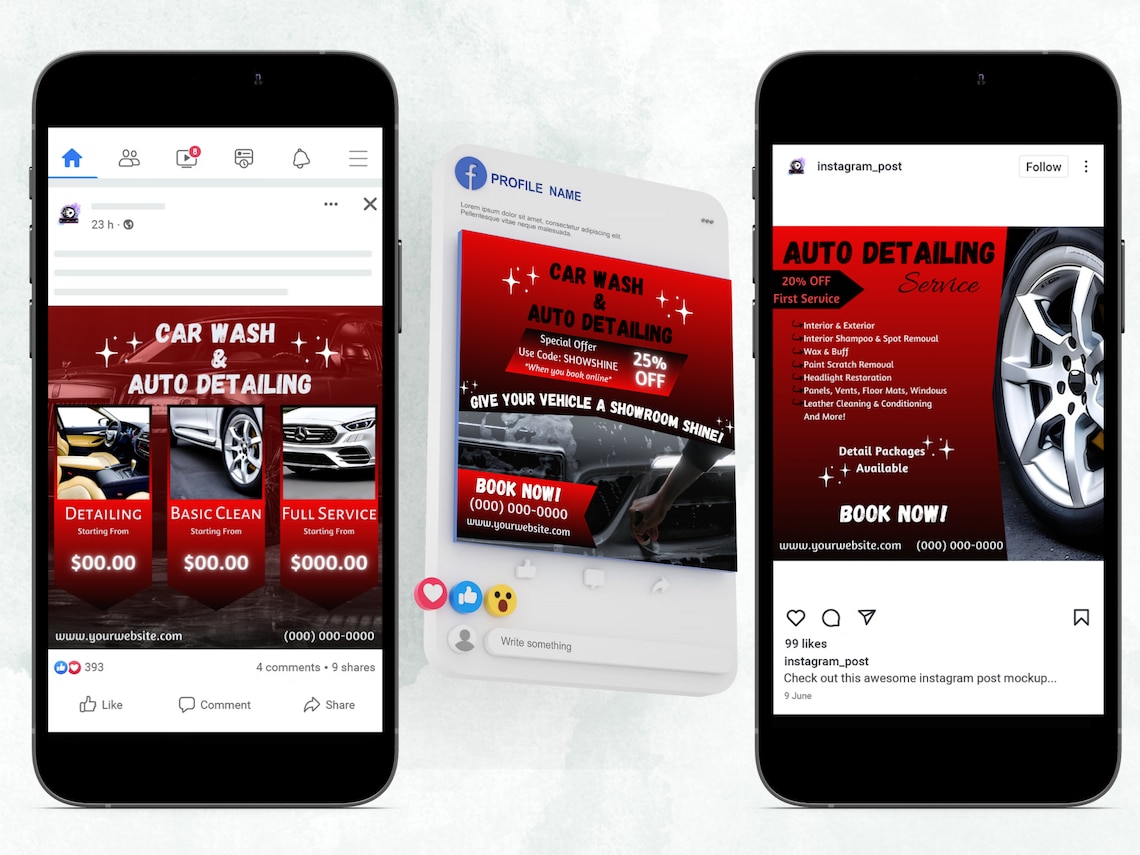 Car Wash and Auto Detailing Social Media Post Templates Customizable ...