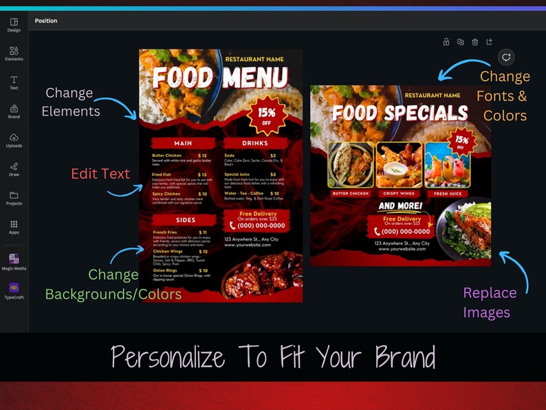 Printable Food Menu Flyer Template Social Media Food Specials Flyer Post Restaurant Food Menu ...