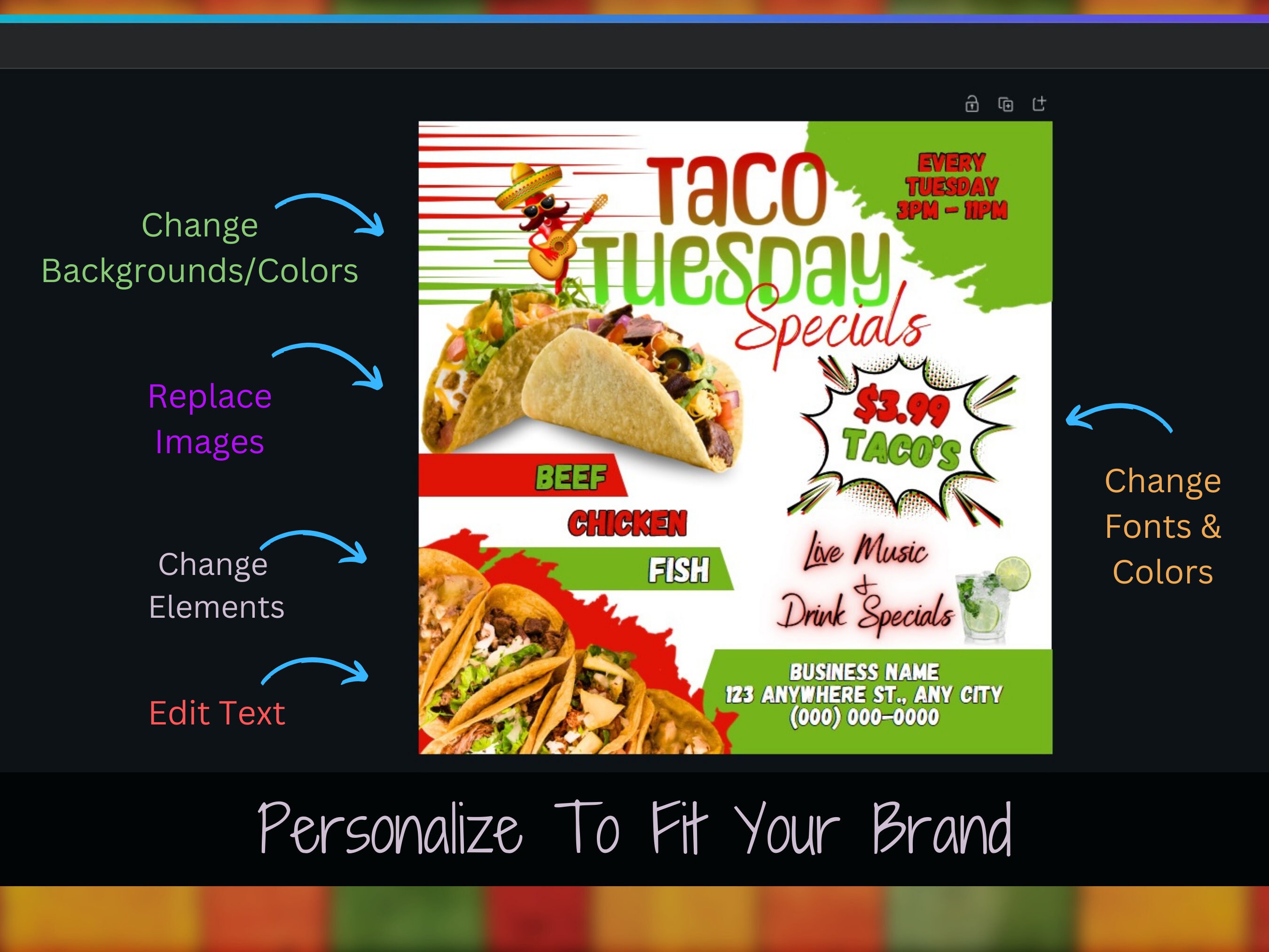 Taco Tuesday Food Specials Social Media Flyer Template Restaurant Food ...