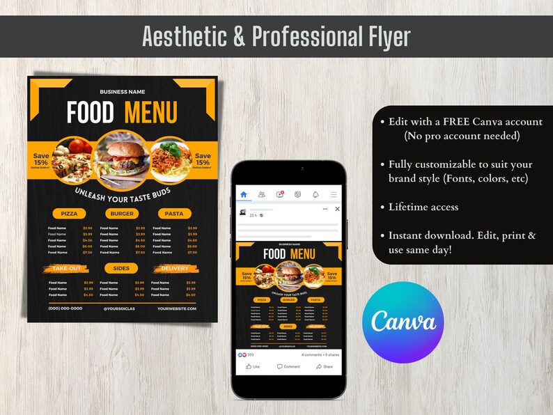 Editable Food Menu Bundle Printable Flyer Social Media Post - Etsy