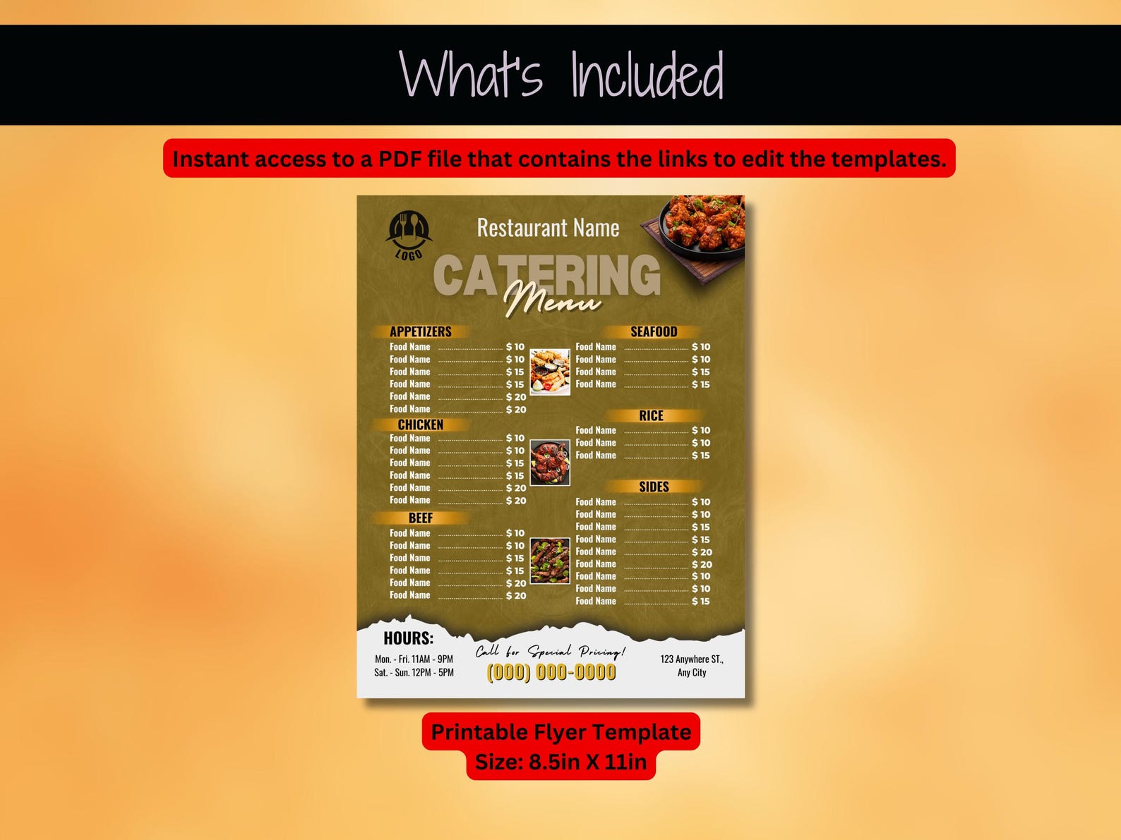 Printable Catering Menu Template, Restaurant Event Flyer (canva) - Etsy