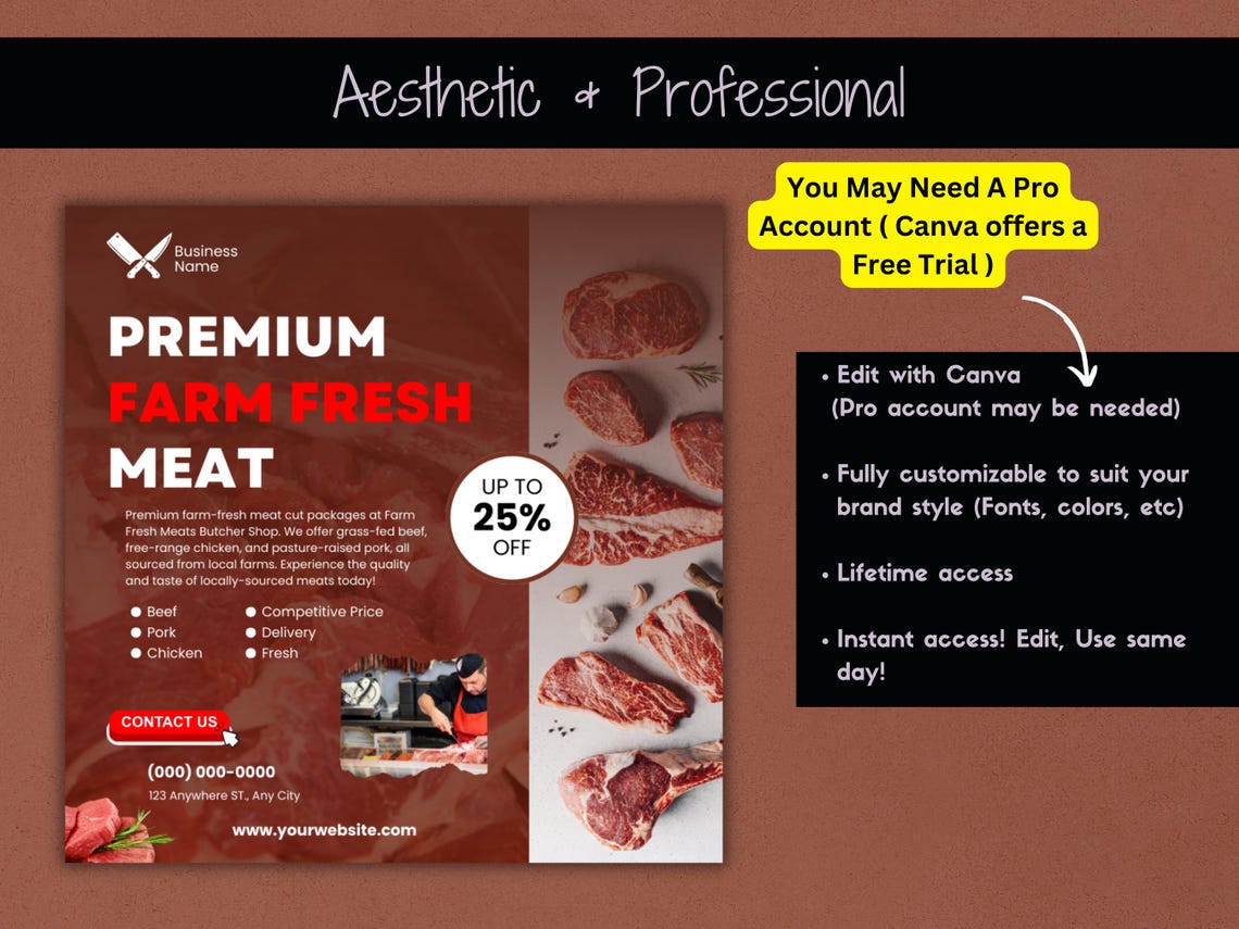 Farm Fresh Meat Flyer Template, Butcher Shop Marketing (social Media ...